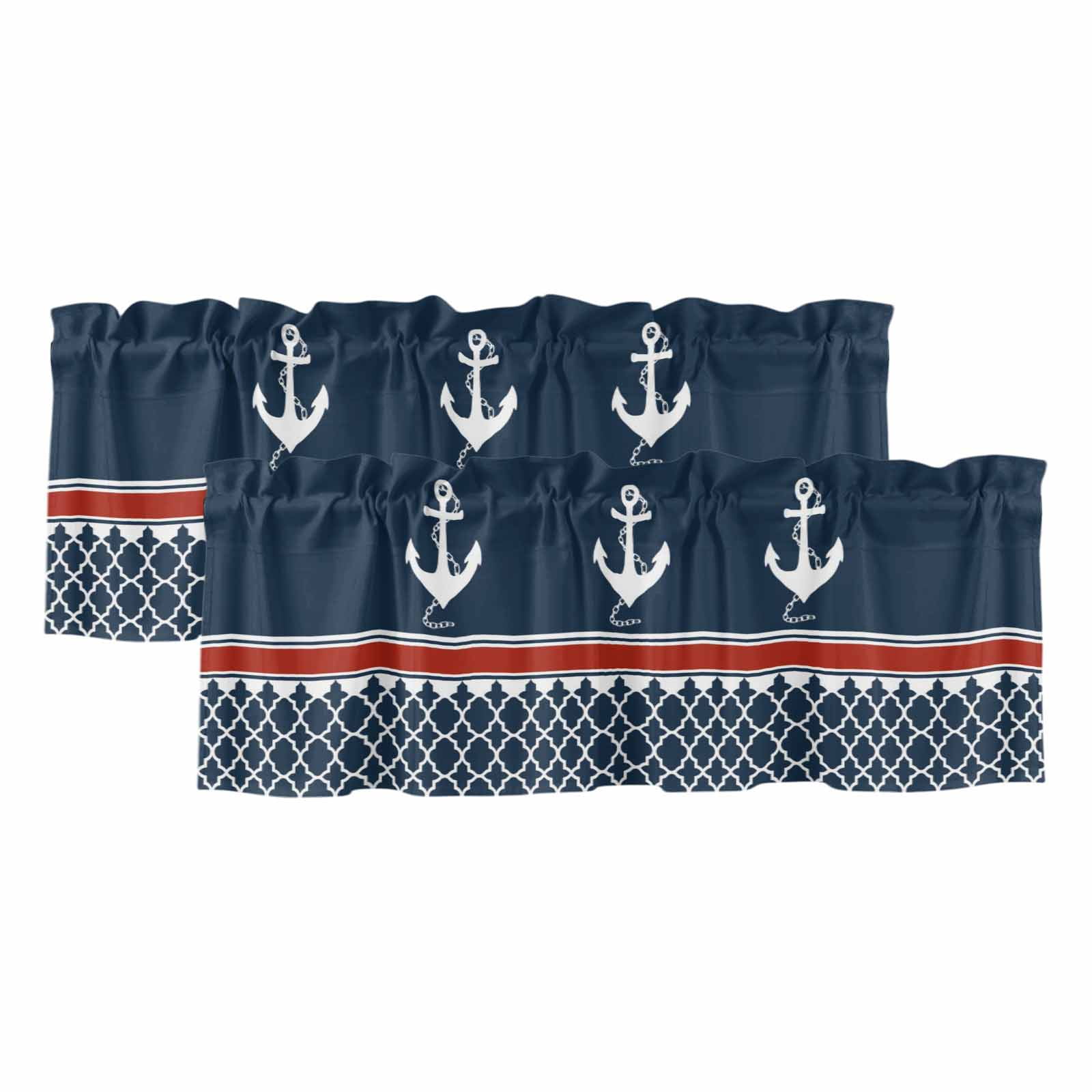 2 Pack Valances for Window, Navy Blue Coastal Short Curtains for ...