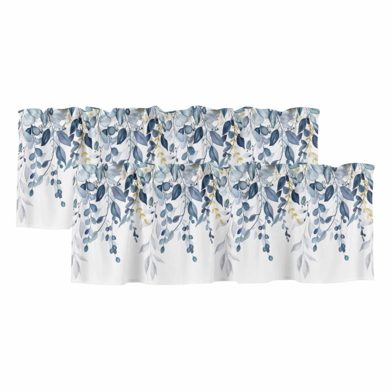 2 Pack Valances for Window, Navy Blue Eucalyptus Short Curtains for ...
