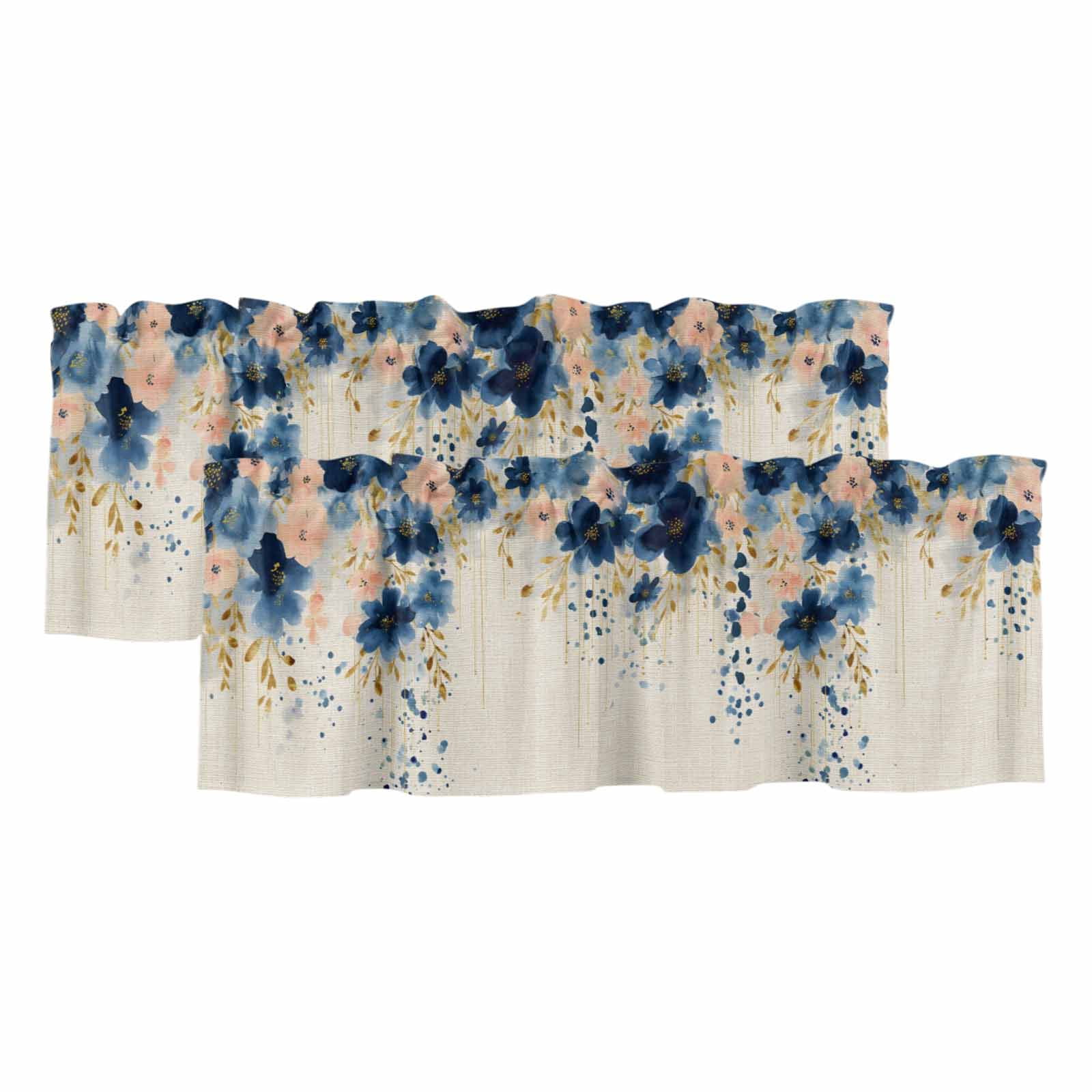 2 Pack Valances for Window, Navy Blue Spring Floral Short Curtains for ...