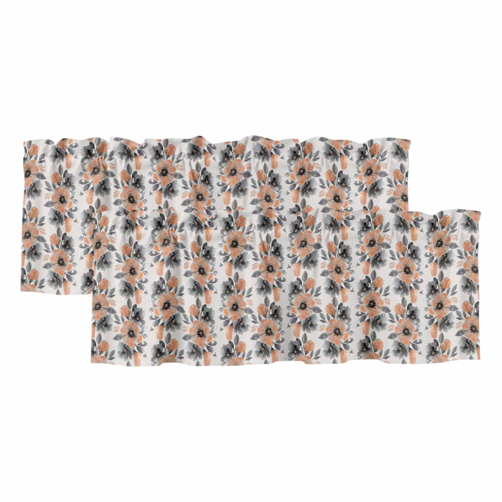 2 Pack Valances for Window, Orange Floral Short Curtains for Kitchen ...
