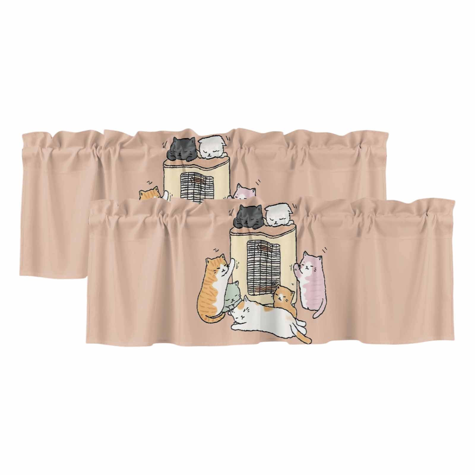 2 Pack Valances for Window, Pink Brown Cute Cat Short Curtains for ...