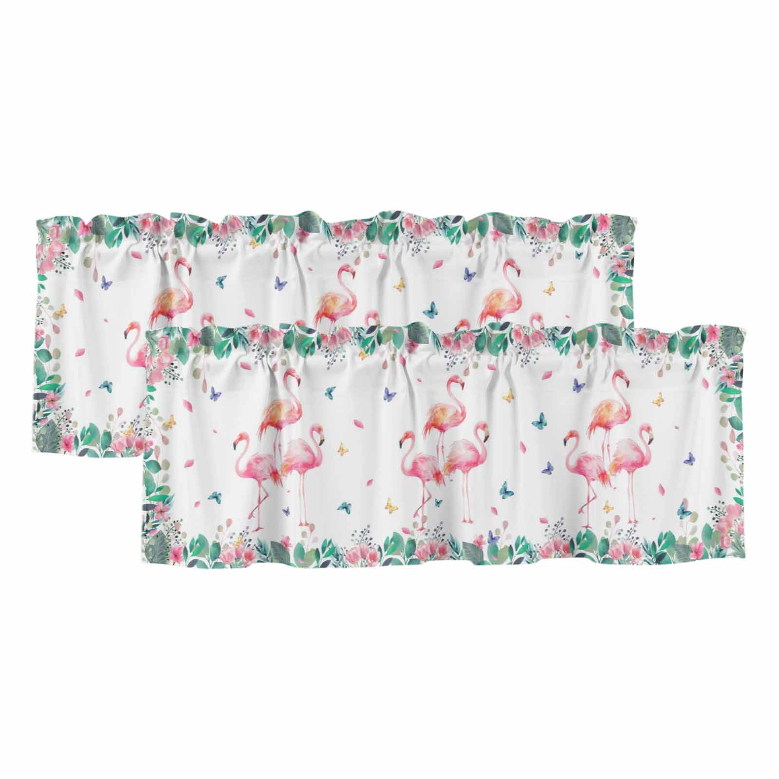 2 Pack Valances for Window, Pink Flamingo Short Curtains for Kitchen ...