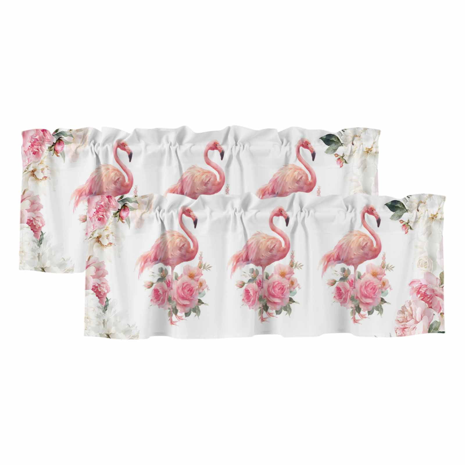 2 Pack Valances for Window, Pink Flamingo Short Curtains for Kitchen ...