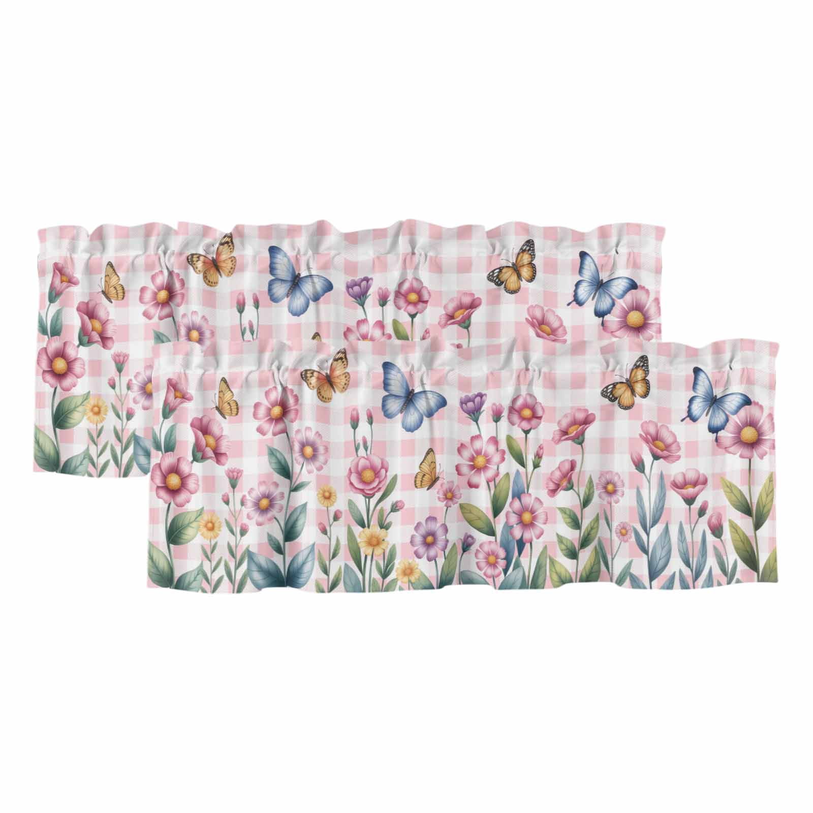 2 Pack Valances for Window, Pink Flowers Short Curtains for Kitchen ...