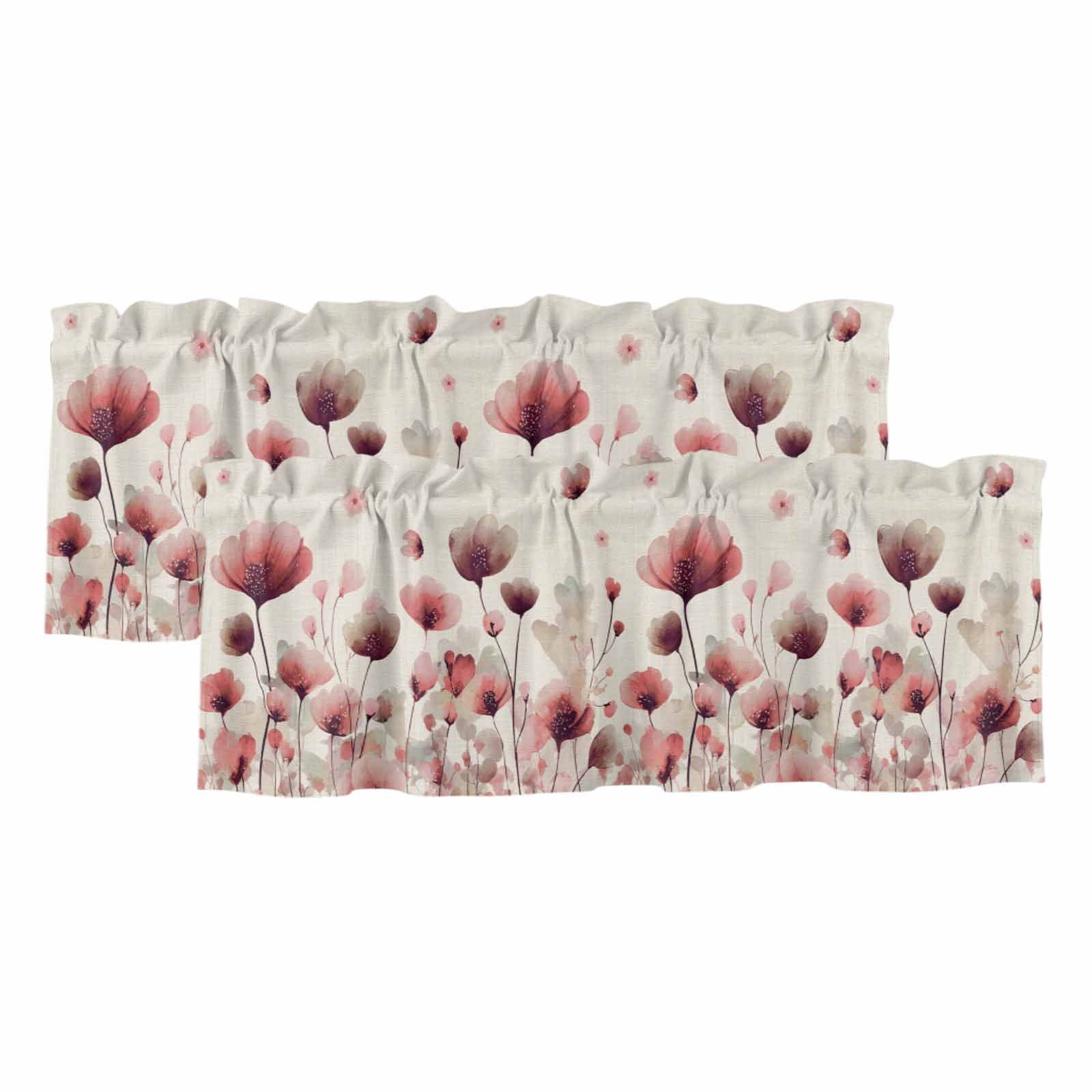 2 Pack Valances for Window, Pink Flowers Short Curtains for Kitchen ...