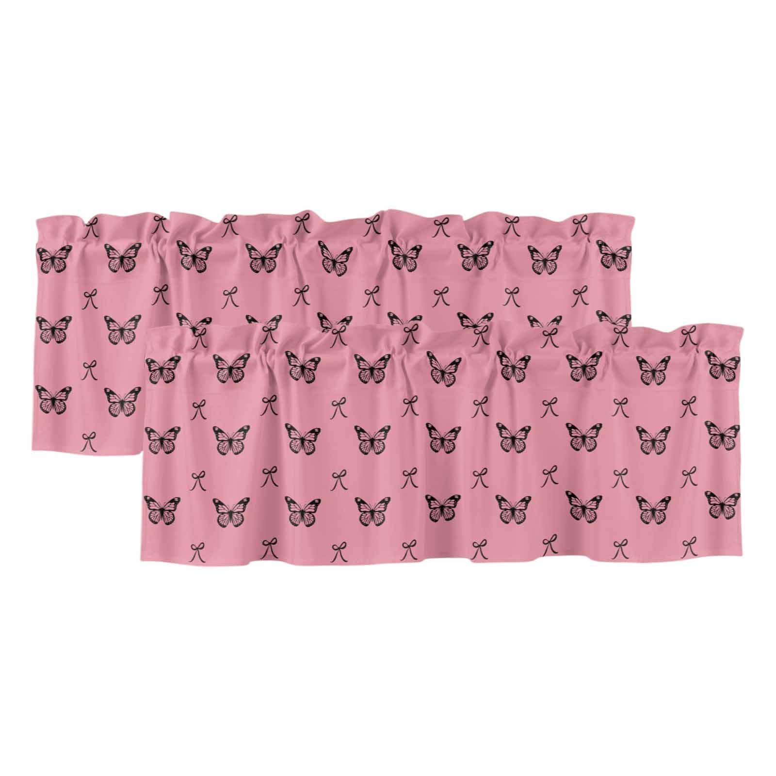 2 Pack Valances for Window, Pink Spring Butterfly Short Curtains for ...