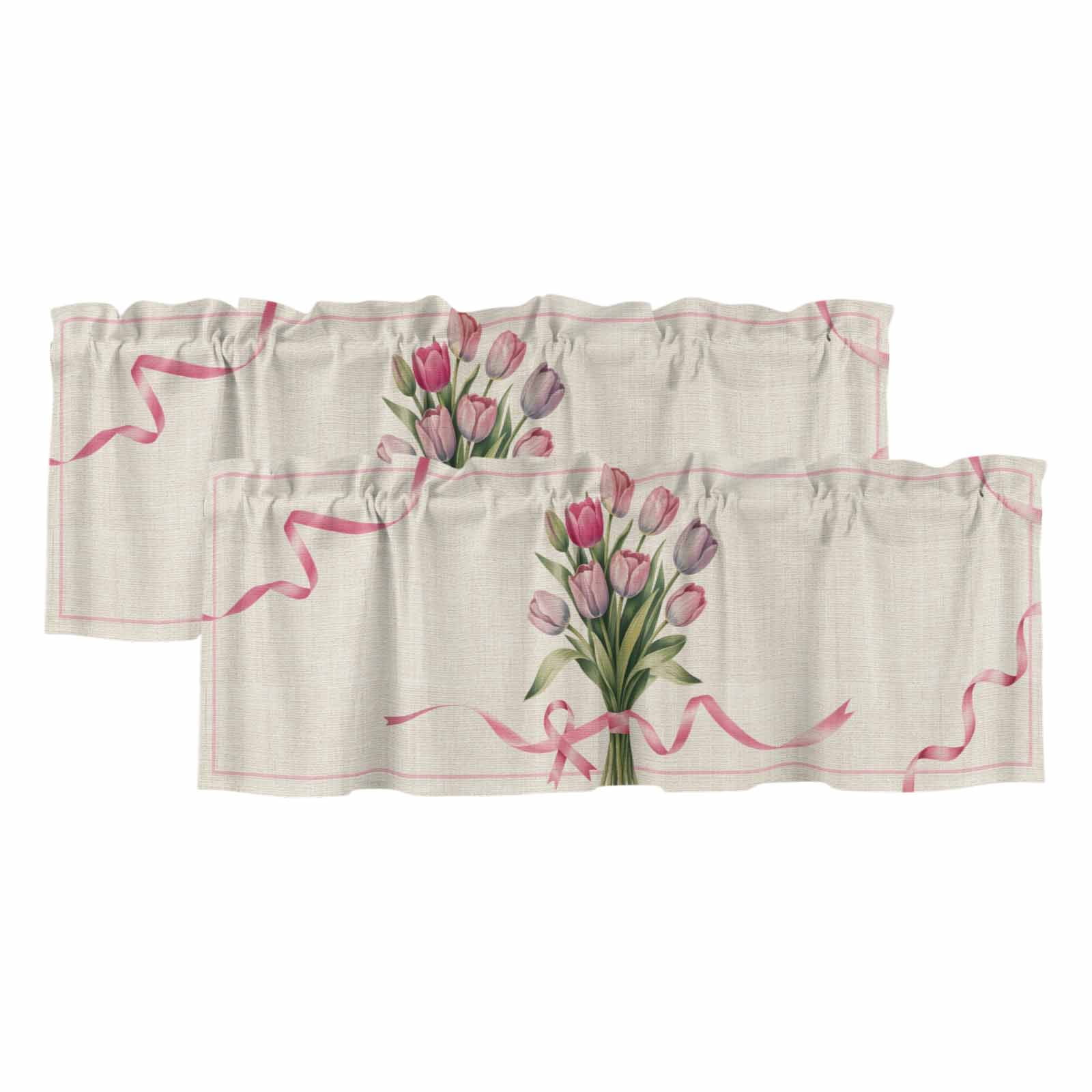2 Pack Valances for Window, Pink Tulip Short Curtains for Kitchen ...