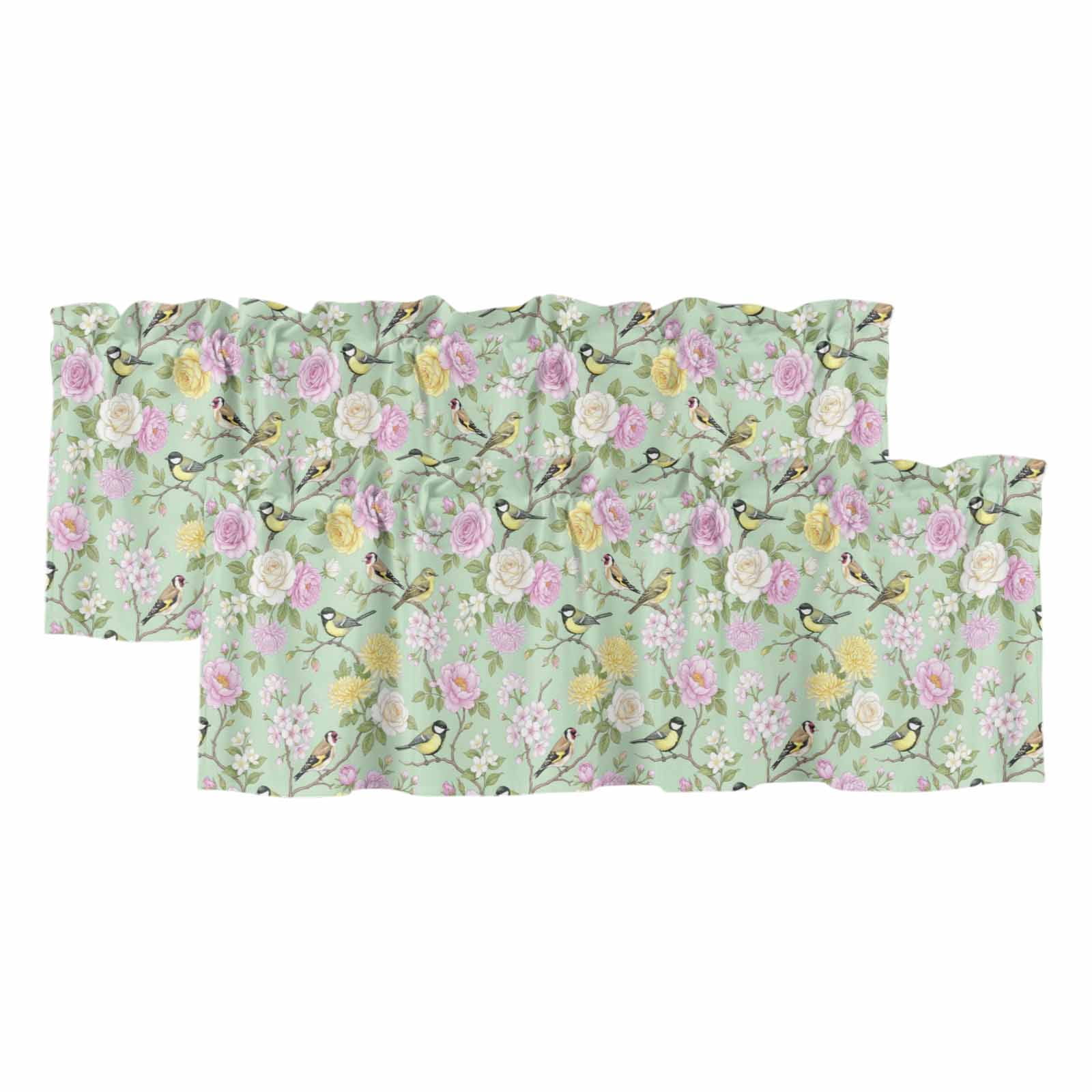 2 Pack Valances for Window, Sage Green Spring Floral Short Curtains for ...