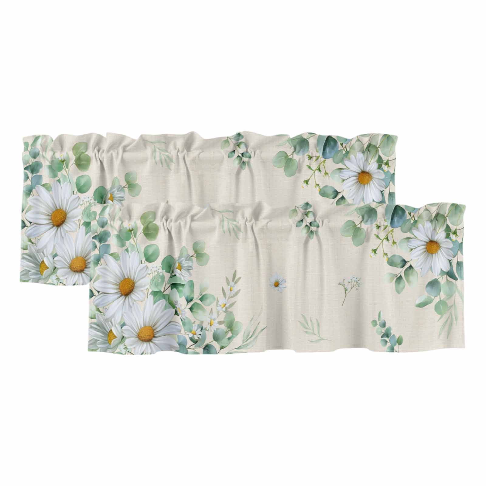 2 Pack Valances for Window, Spring Floral Short Curtains for Kitchen ...