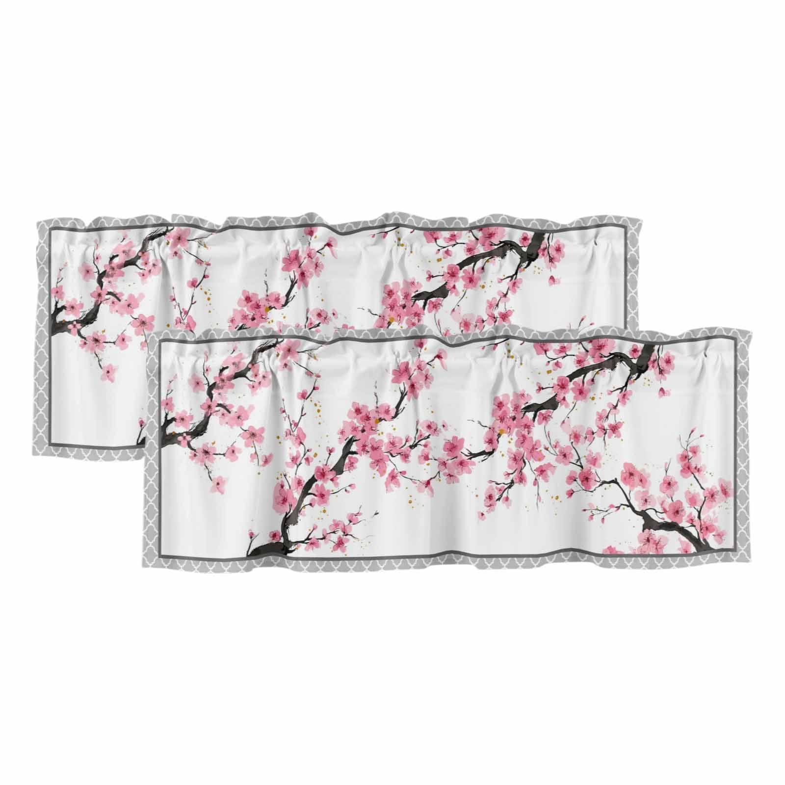 2 Pack Valances for Window, Spring Pink Flowers Short Curtains for ...