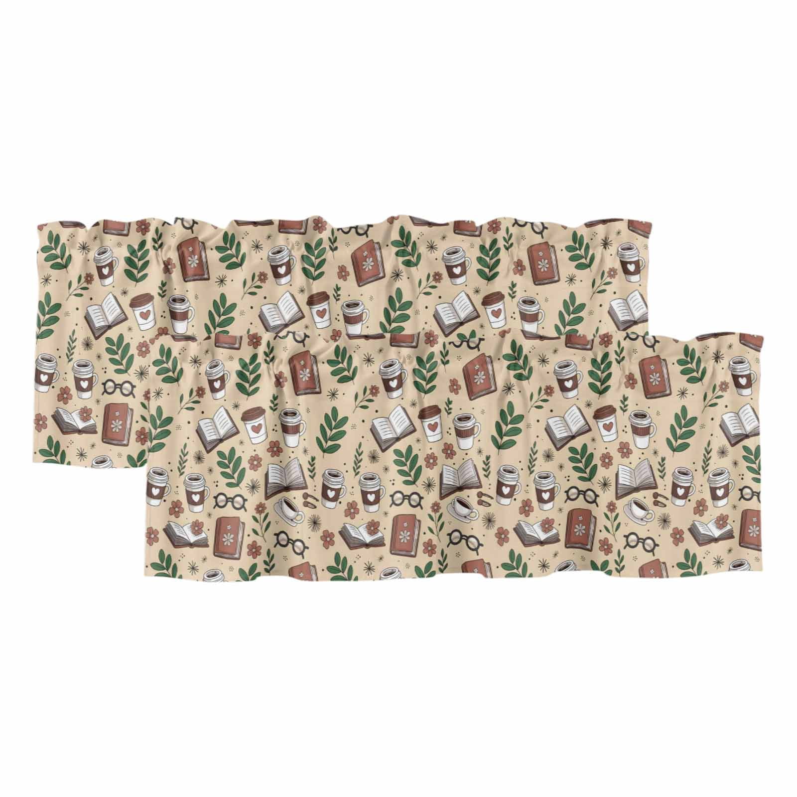 2 Pack Valances for Window, Tan Coffee Short Curtains for Kitchen ...