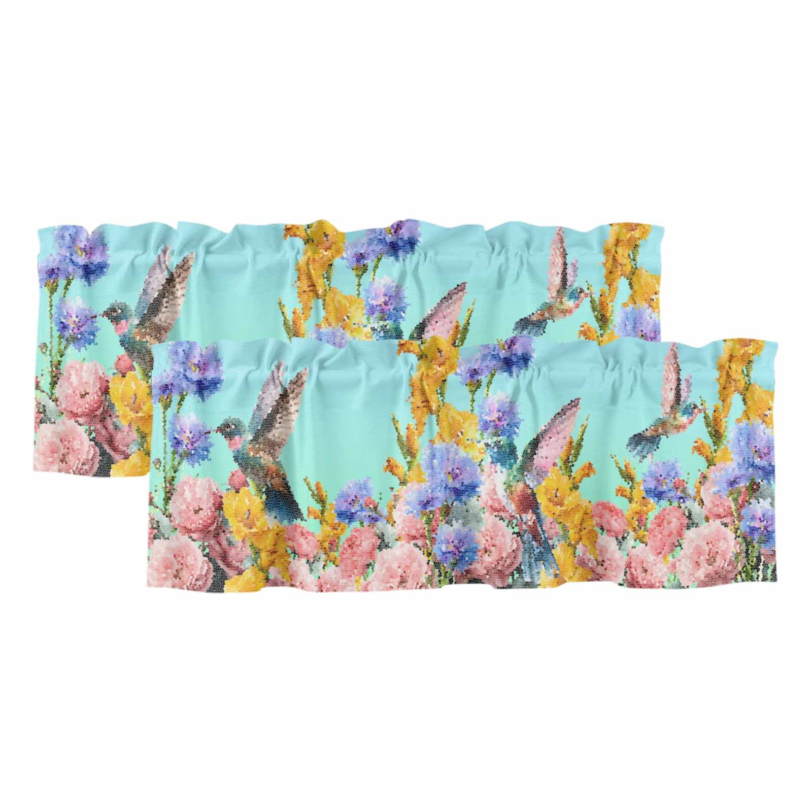 2 Pack Valances for Window, Teal Green Hummingbirds Short Curtains for ...