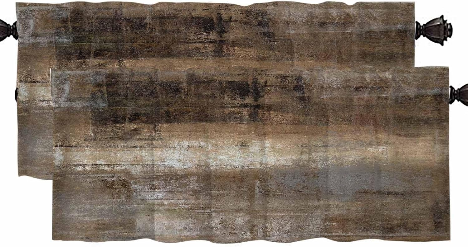 2 Pack Valances Window Treatments Abstract Brown Window Valances 18x52 ...