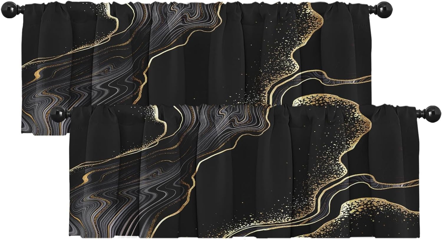 2 Pack Valances Window Treatments, Agate Golden Stone Marble Black Gold ...
