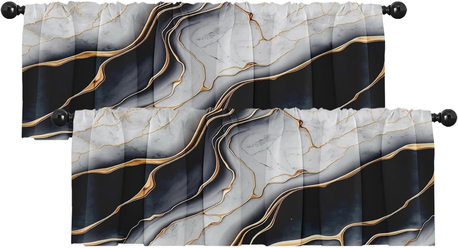 2 Pack Valances Window Treatments, Black Gold Painting Marble Blackout ...