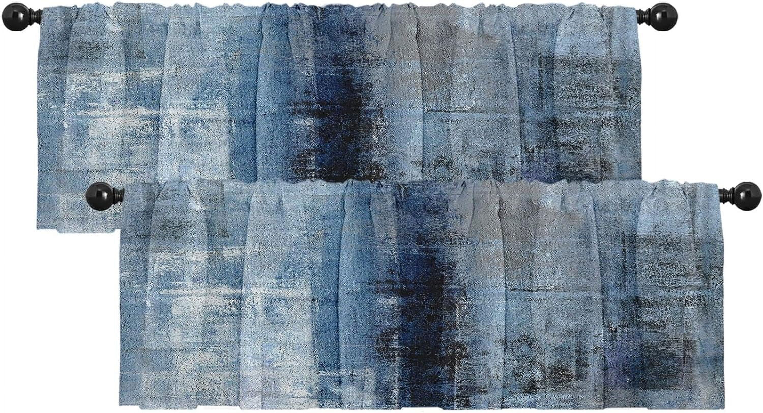 2 Pack Valances Window Treatments, Blue Abstract Modern Art Blackout ...