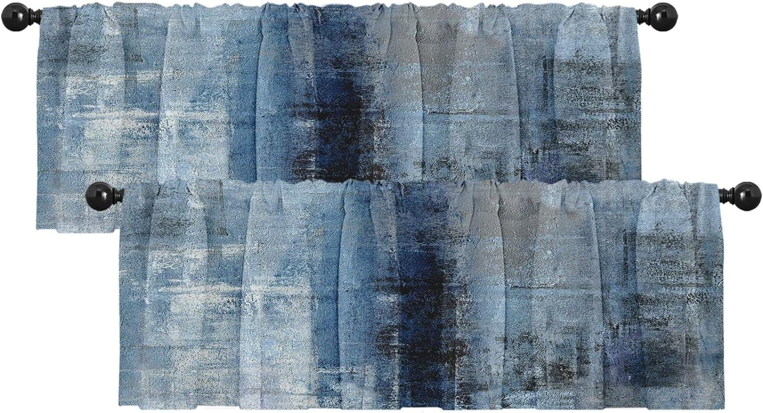 2 Pack Valances Window Treatments, Blue Abstract Modern Art Blackout ...