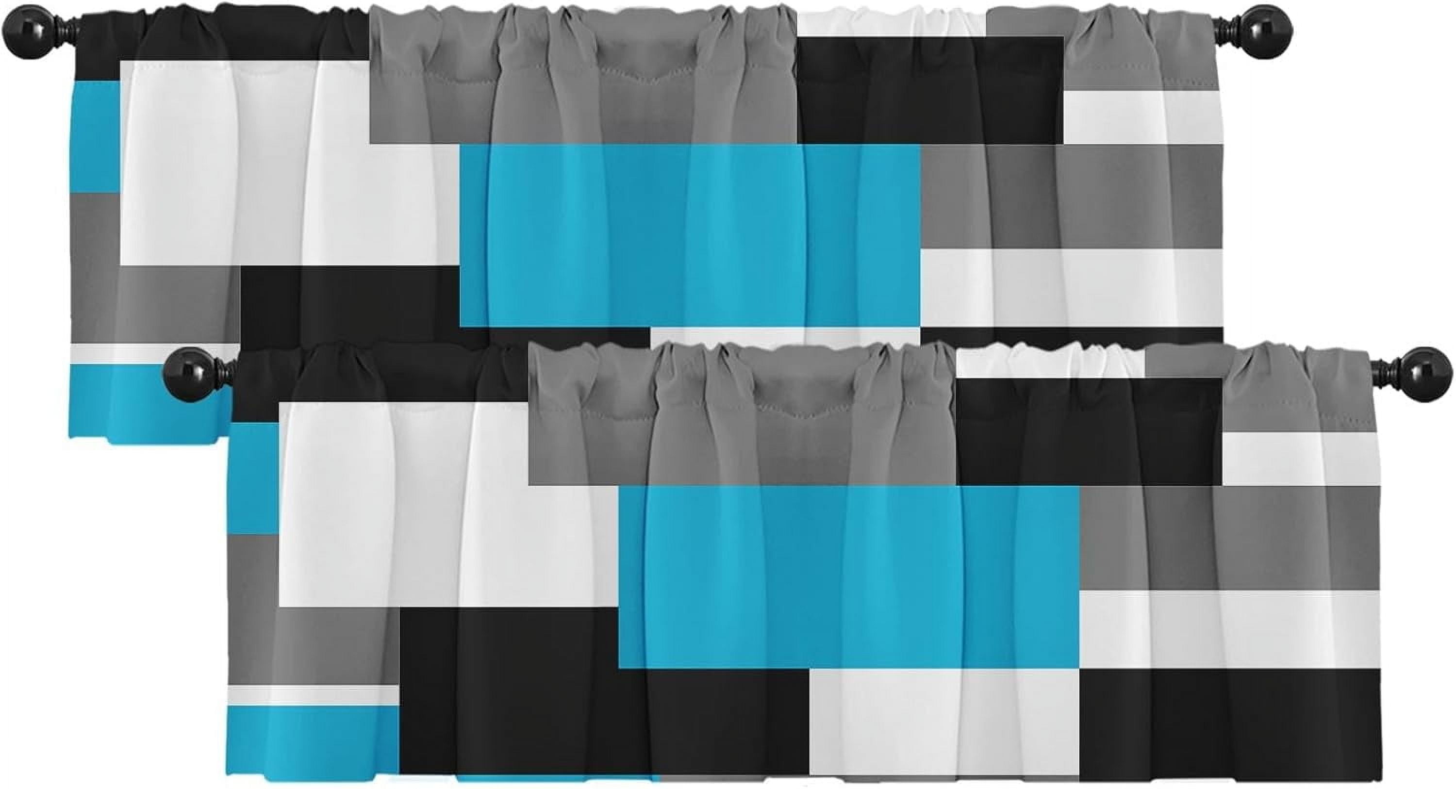 2 Pack Valances Window Treatments, Blue and Black Geometry Abstract ...
