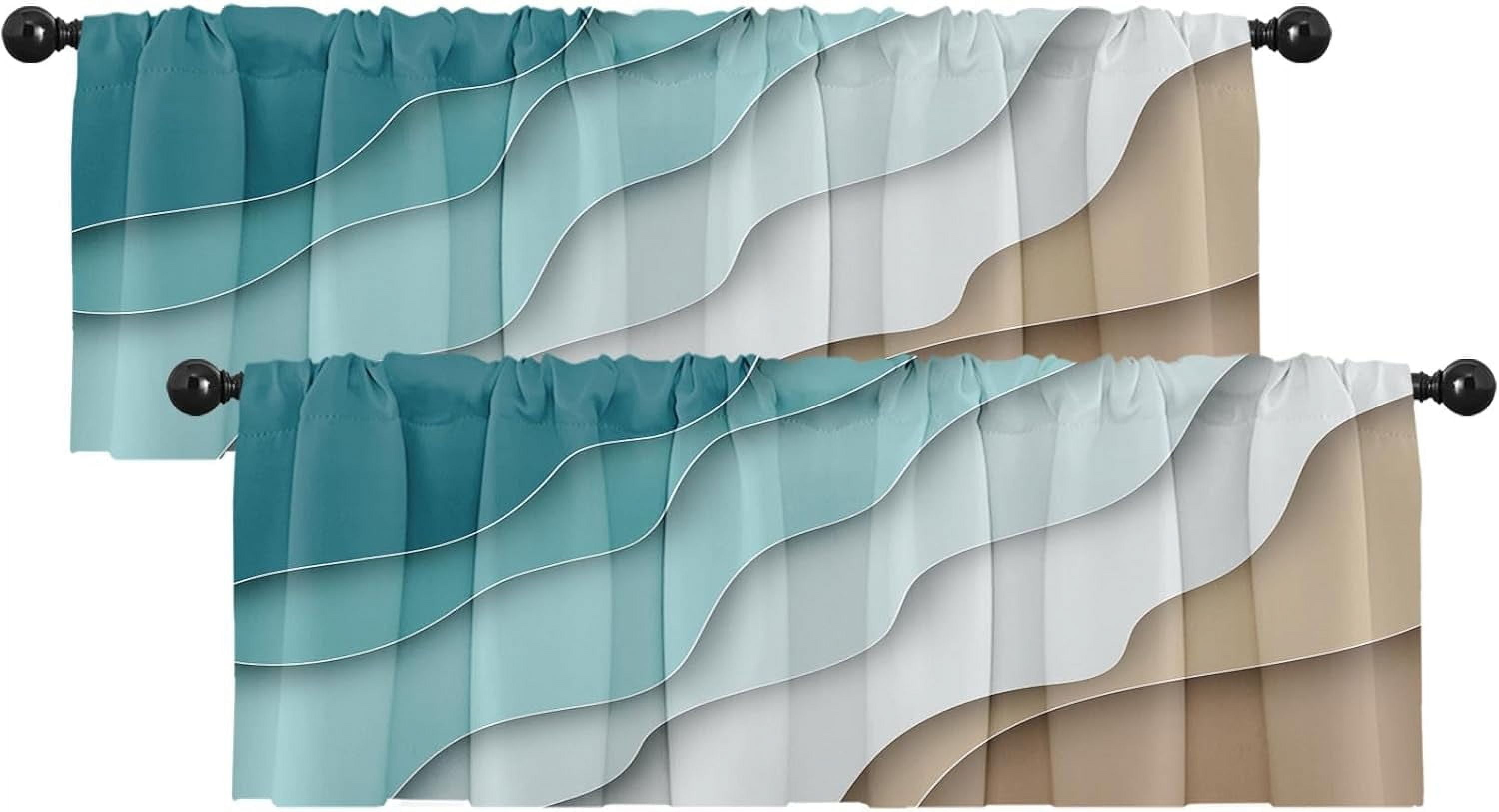 2 Pack Valances Window Treatments, Blue and Brown Abstract Modern Art ...