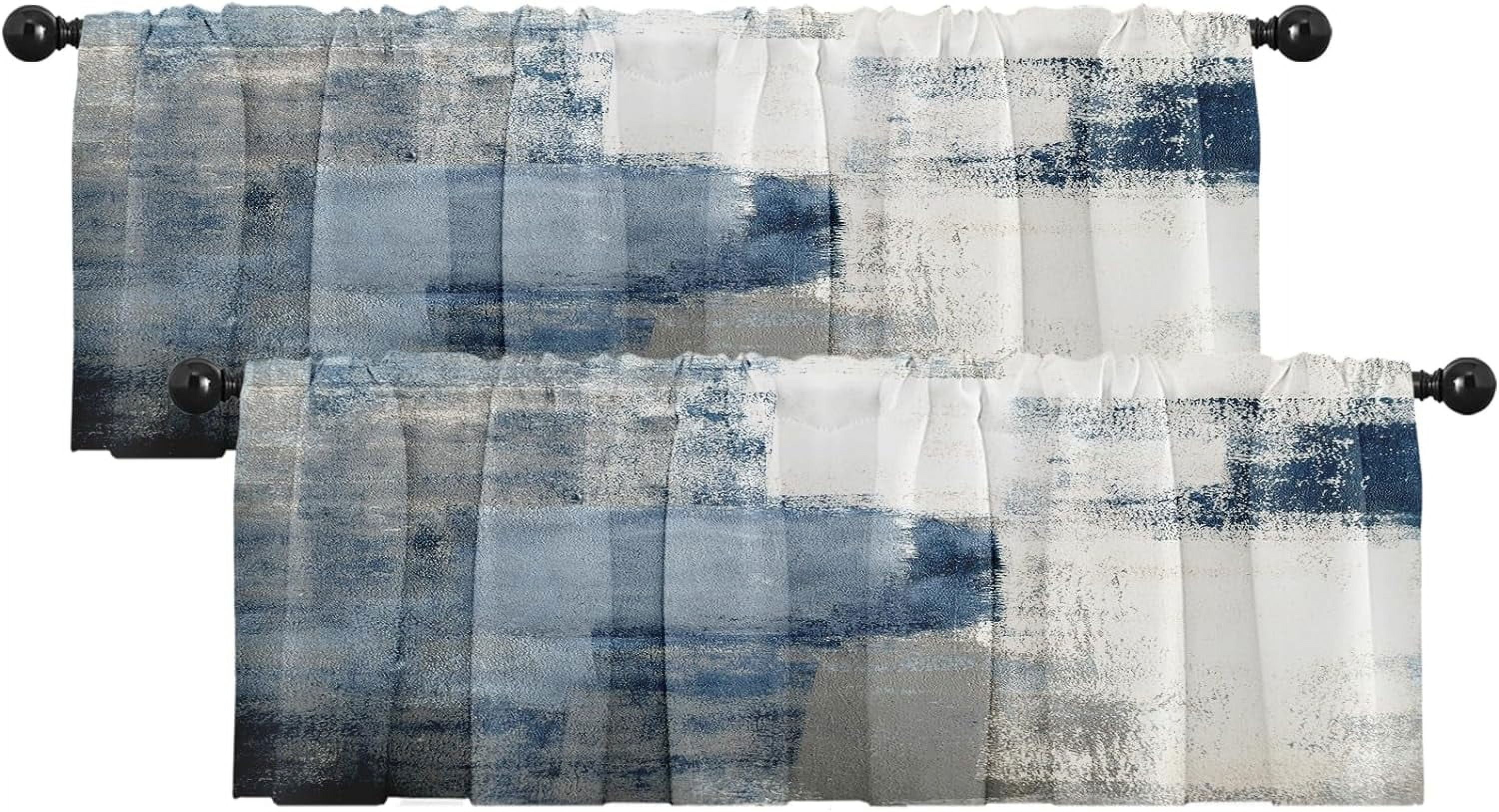 2 Pack Valances Window Treatments, Blue and Grey Abstract Modern Art ...