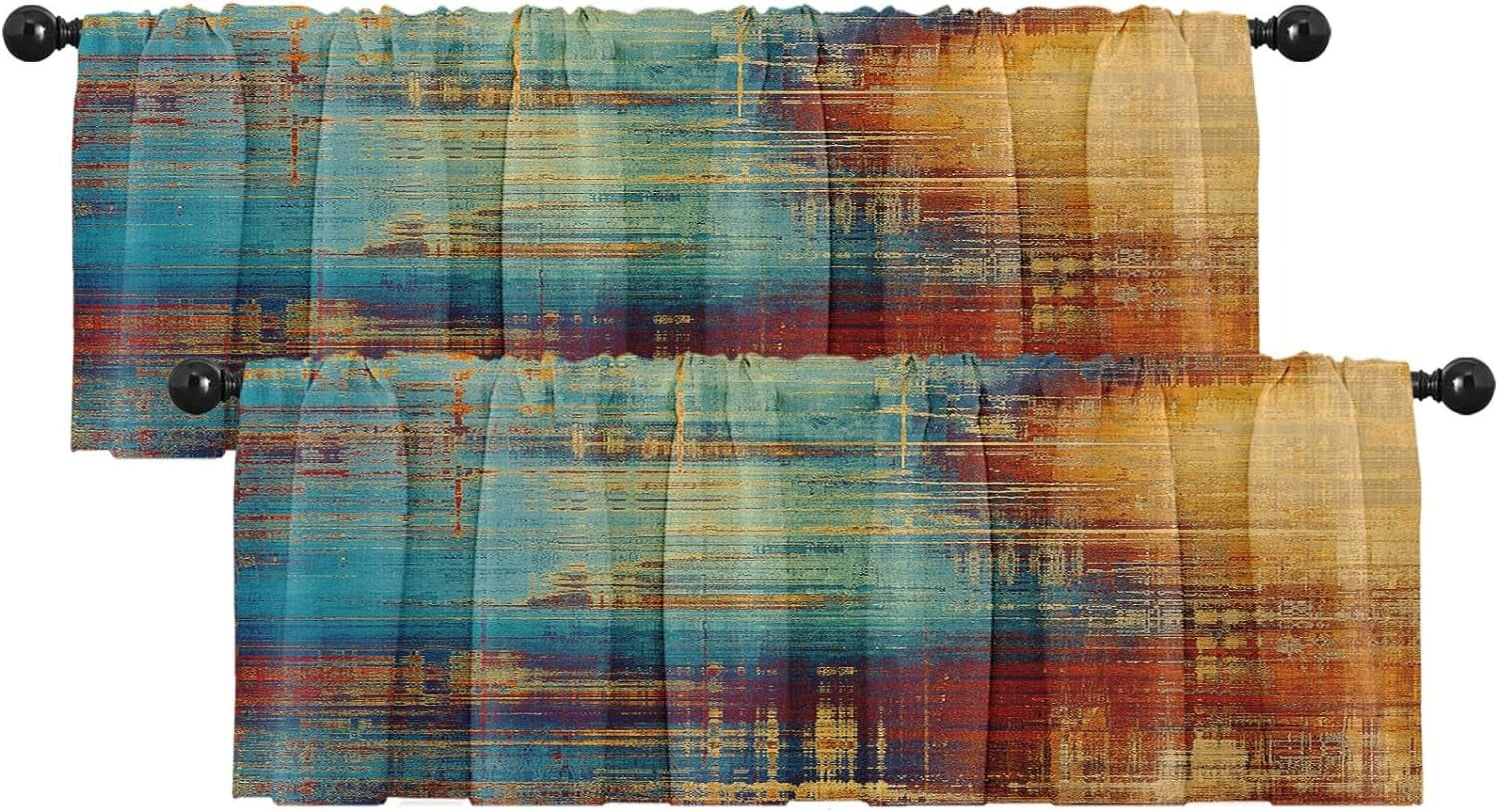 2 Pack Valances Window Treatments, Blue and Orange Vintage Messy Rust ...