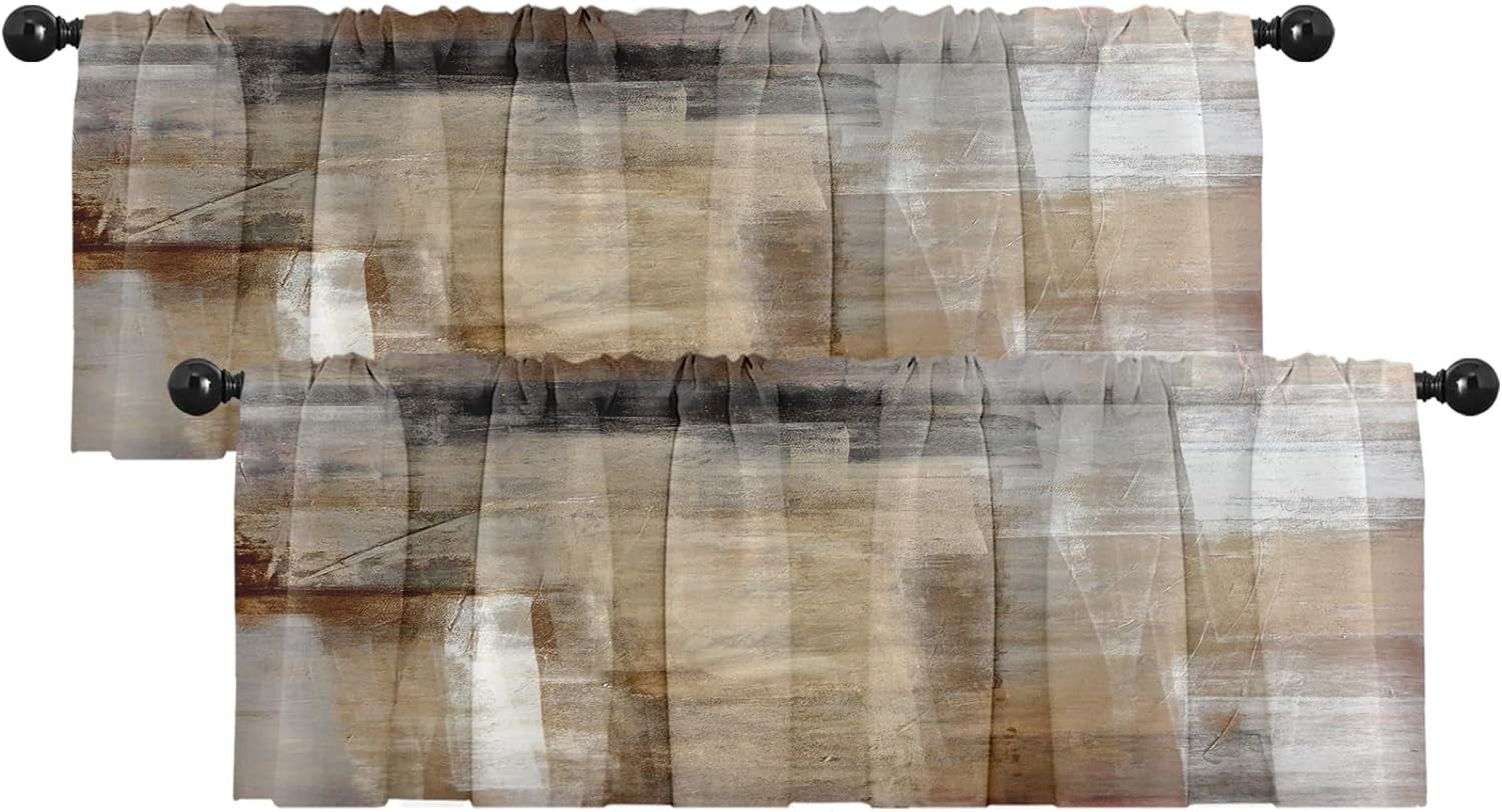 2 Pack Valances Window Treatments, Brown Abstract Modern Art Blackout ...