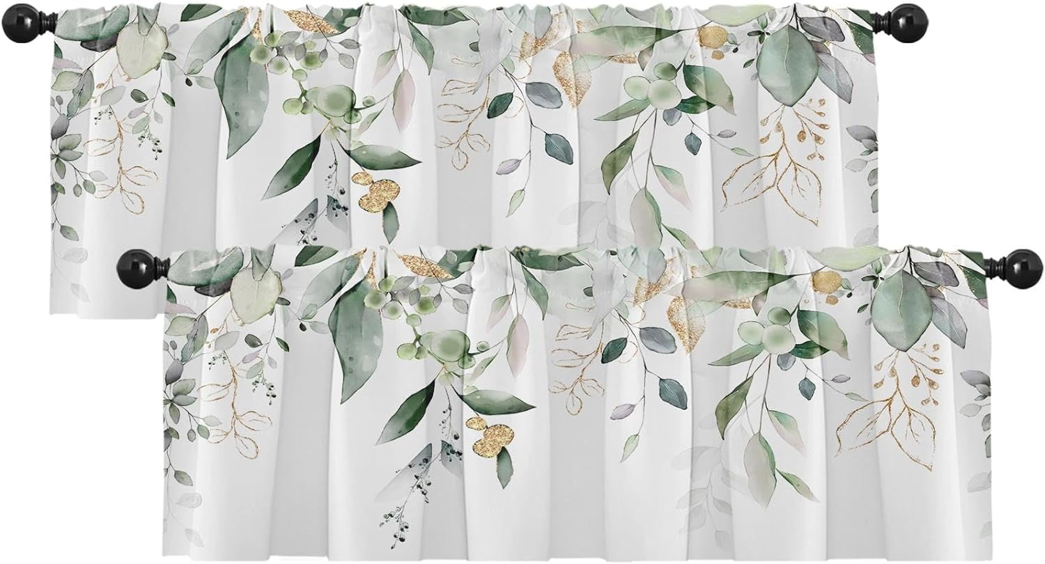 2 Pack Valances Window Treatments Green Eucalyptus Leaves Summer ...