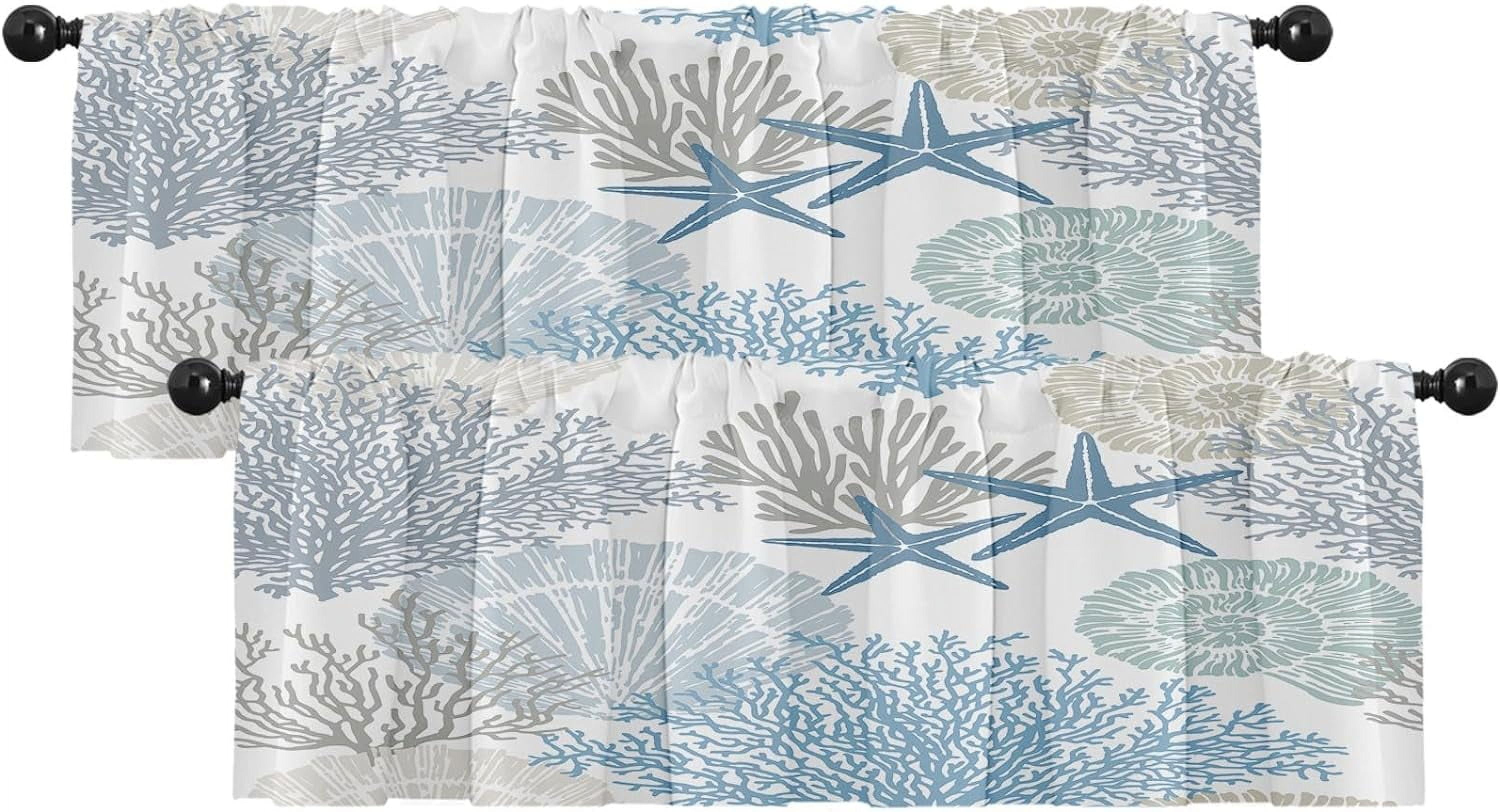 2 Pack Valances Window Treatments, Nautical Coastal Starfish Seashell ...