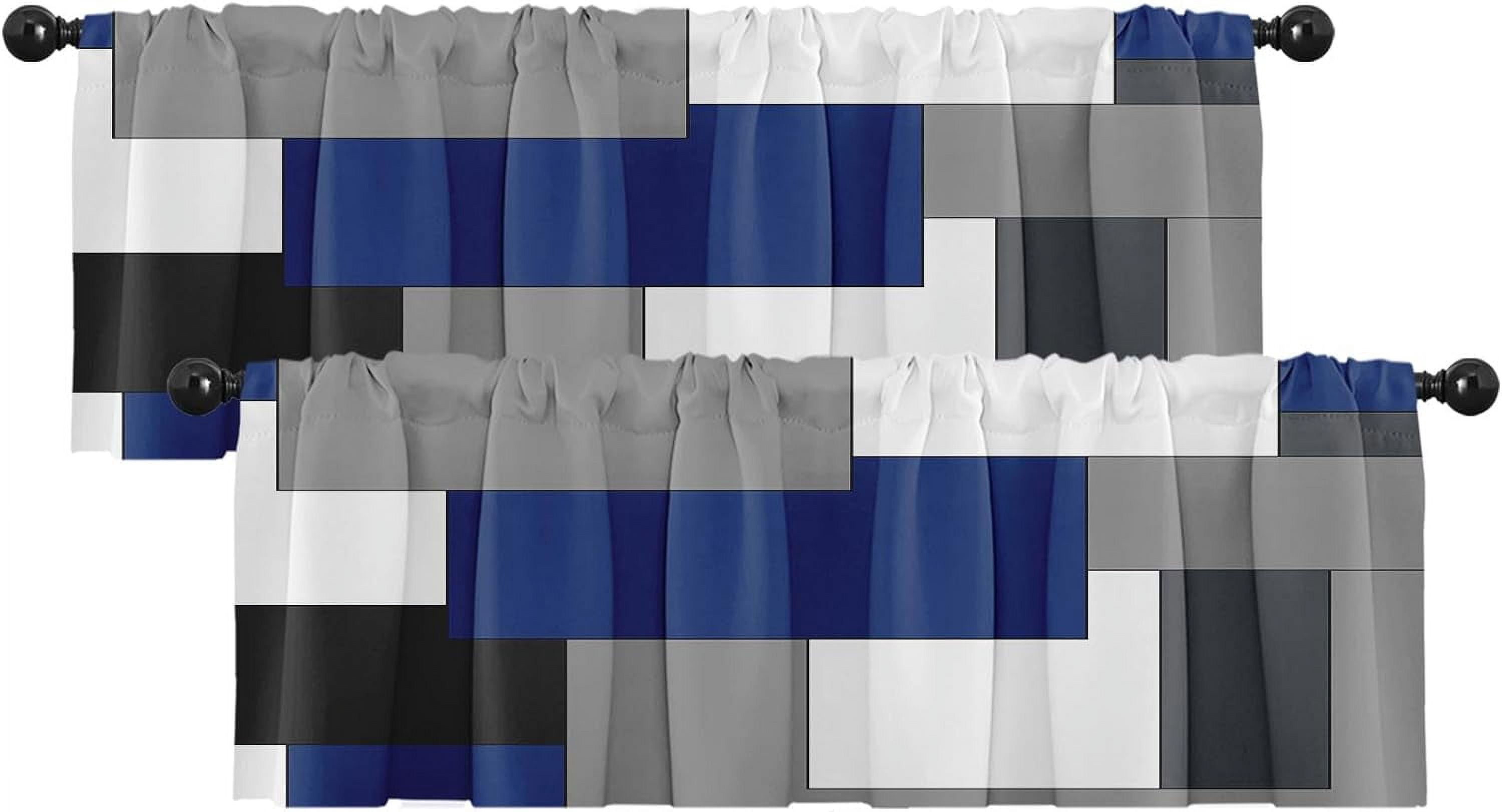 2 Pack Valances Window Treatments, Navy Blue and Black Geometry ...