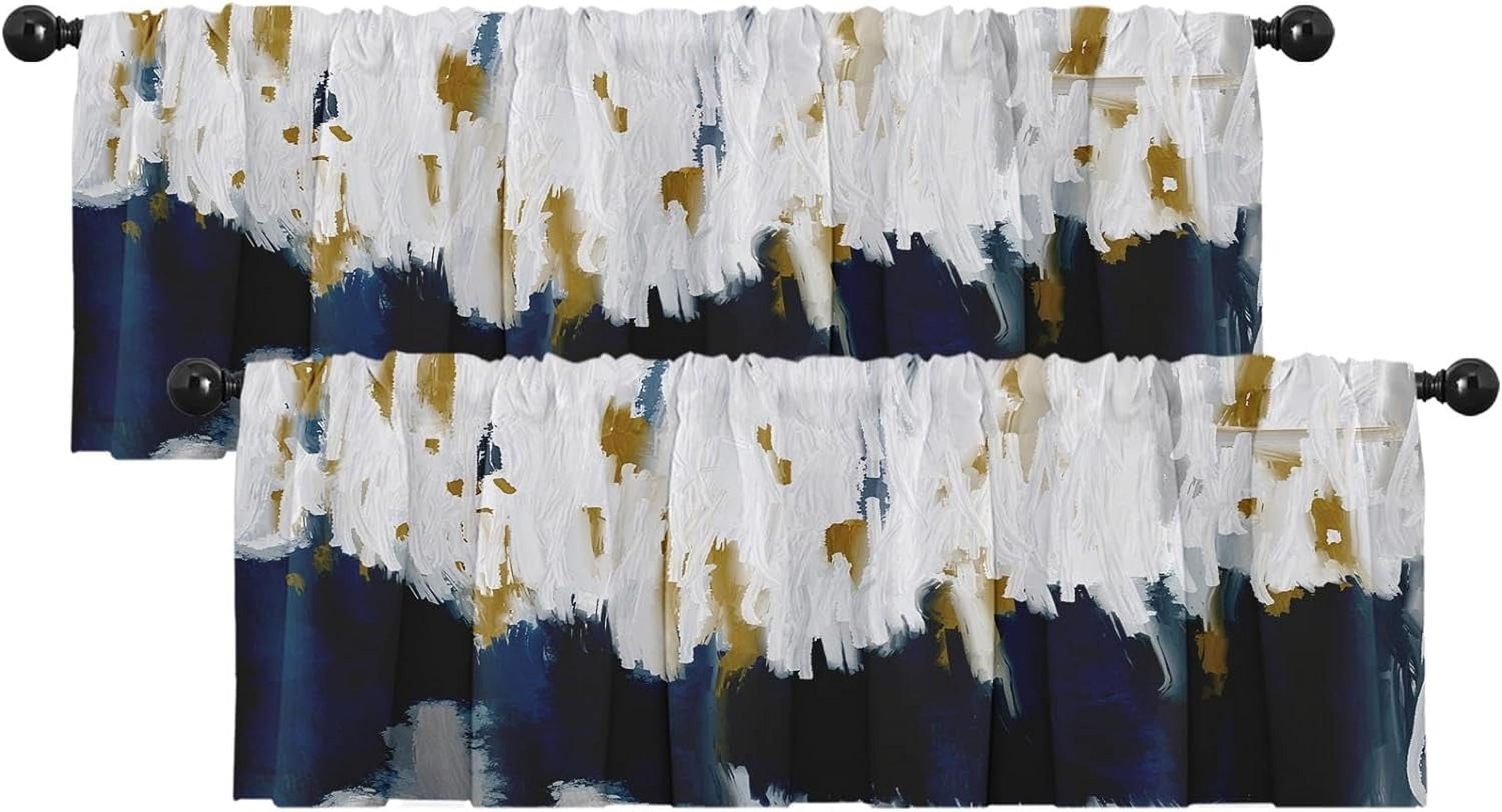 2 Pack Valances Window Treatments, Navy Blue Gold Painting Blackout ...