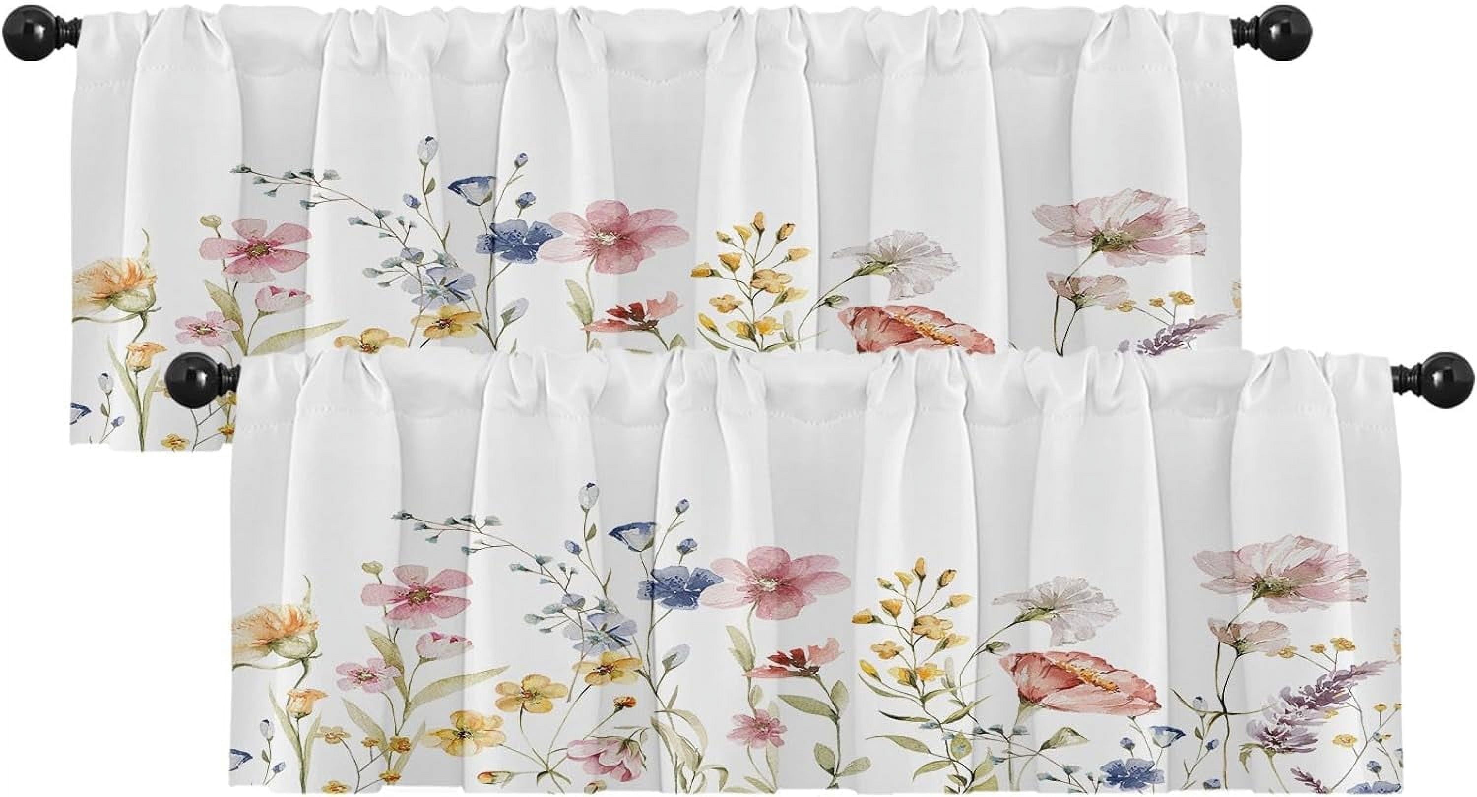 2 Pack Valances Window Treatments, Spring Wildflower Flower Blackout ...