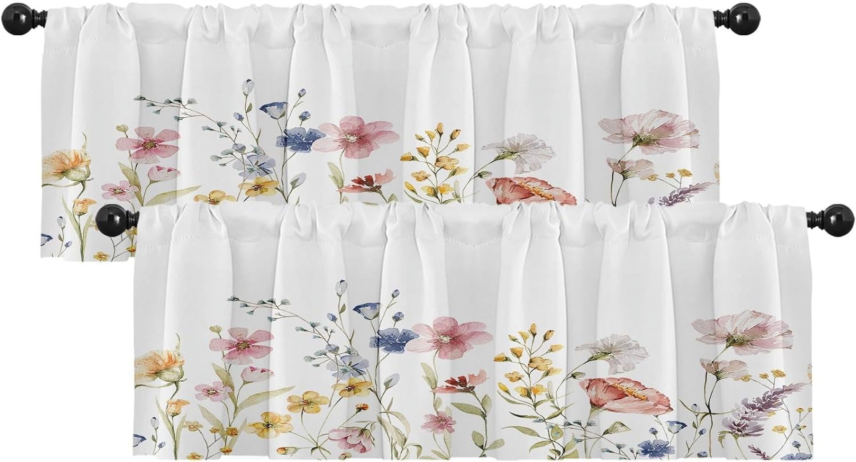 2 Pack Valances Window Treatments, Spring Wildflower Flower Blackout ...