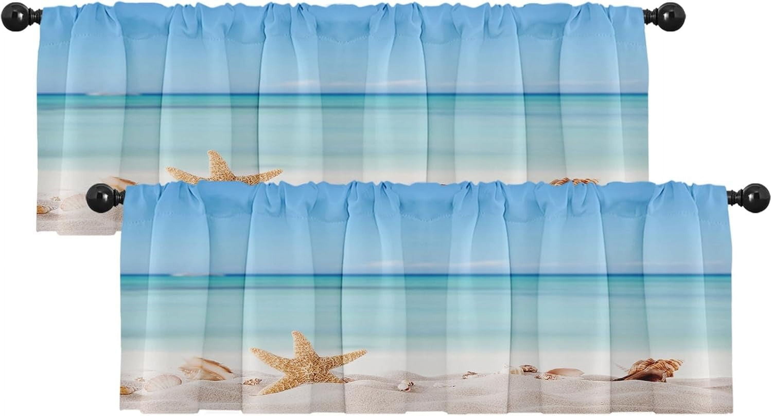 2 Pack Valances Window Treatments, Summer Beach Sea Shells Starfish ...