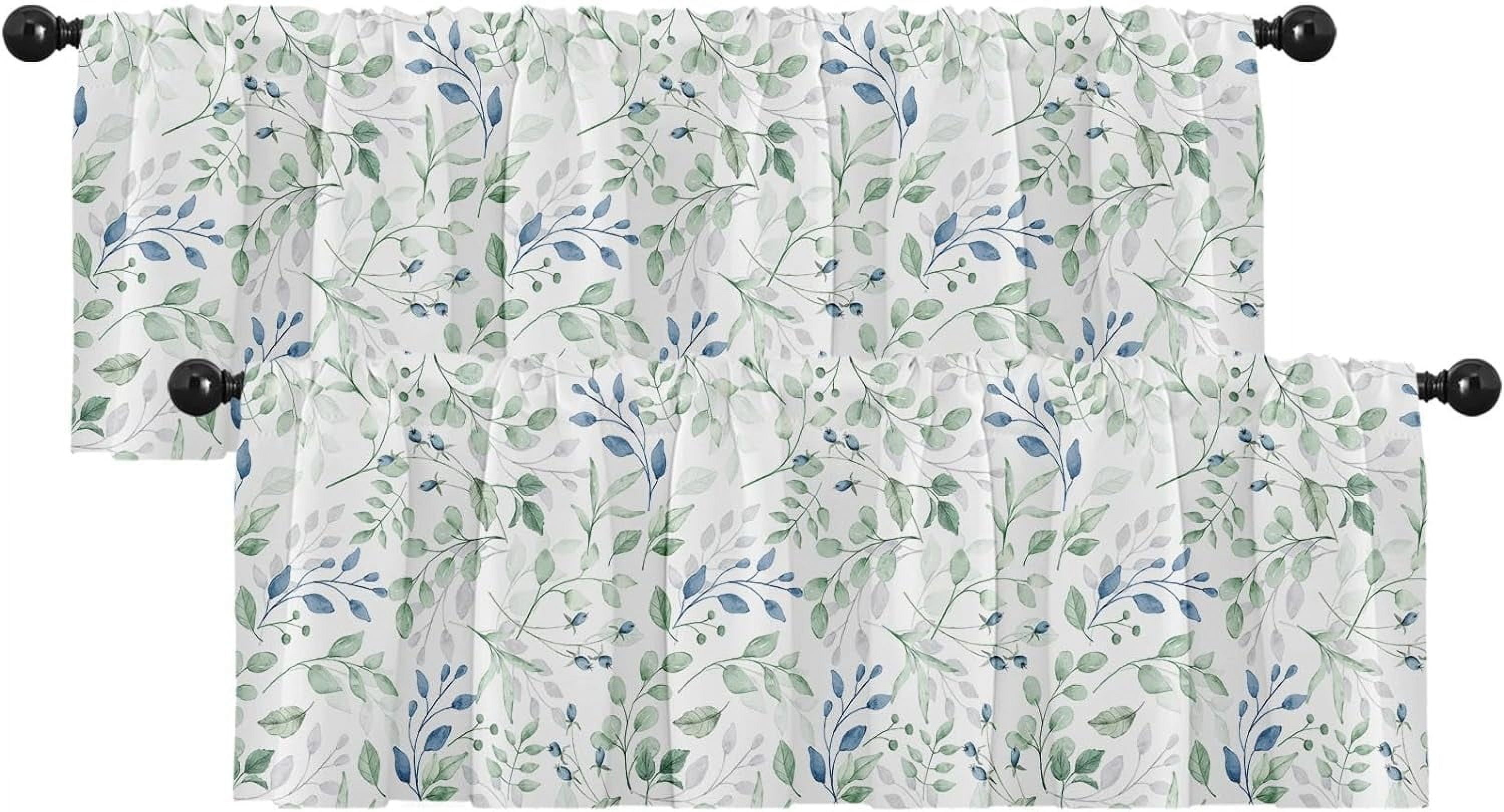 2 Pack Valances Window Treatments, Summer Spring Botanical Green Leaves ...