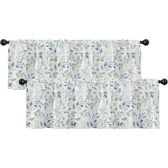 2 Pack Valances Window Treatments, Summer Spring Botanical Green Leaves ...