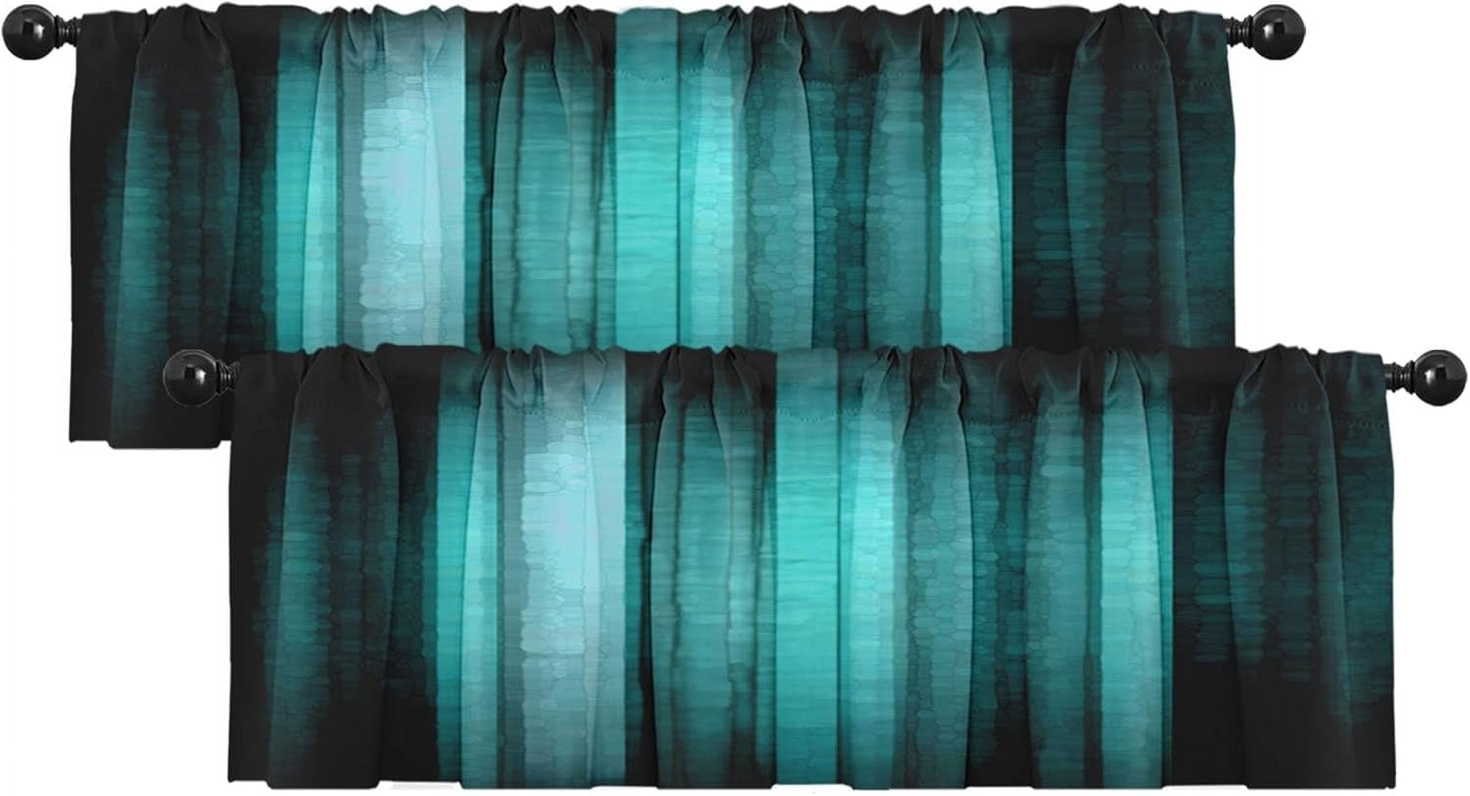 2 Pack Valances Window Treatments, Teal Striped Abstract Glass Texture ...