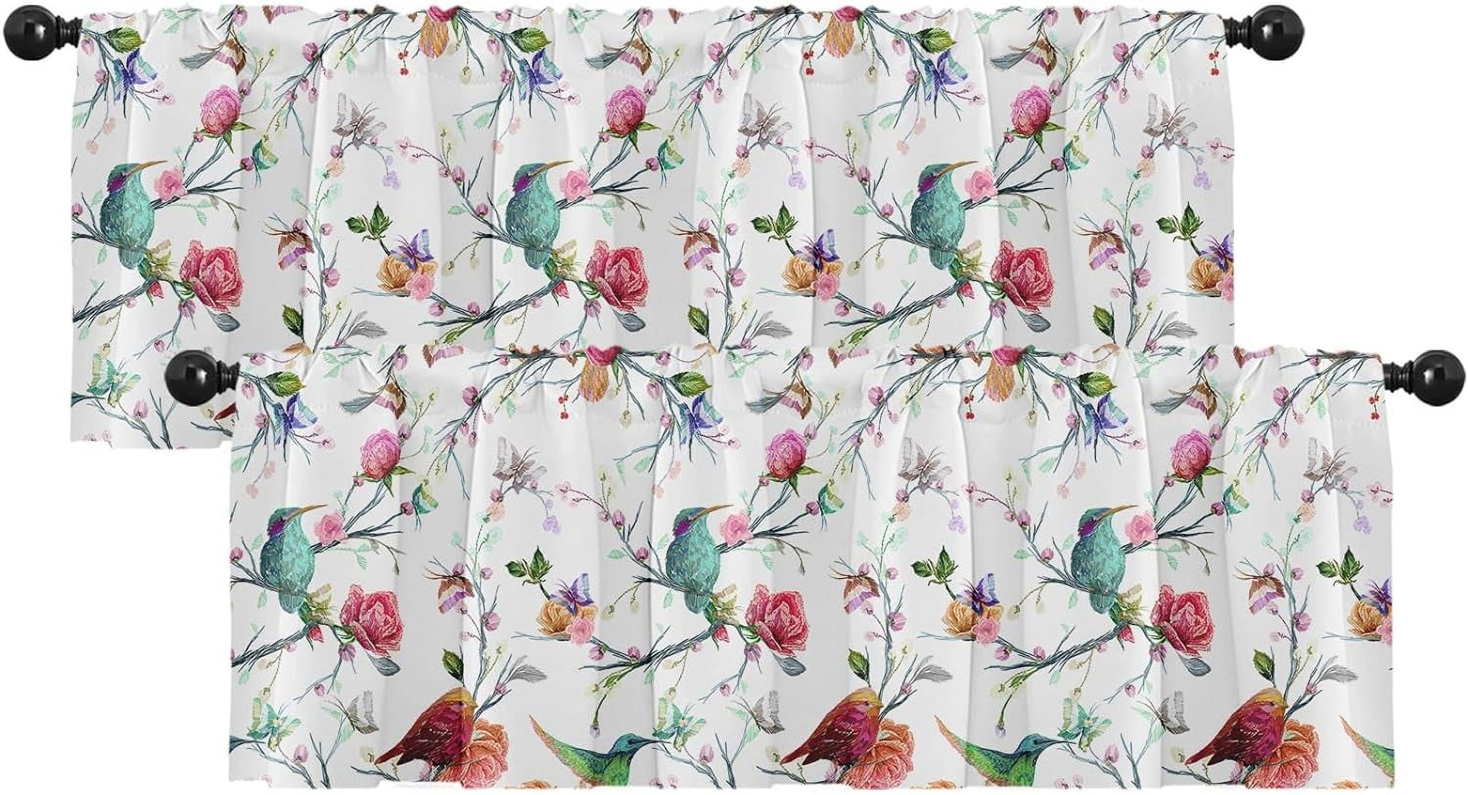 2 Pack Valances Window Treatments, Watercolor Flowers and Birds ...