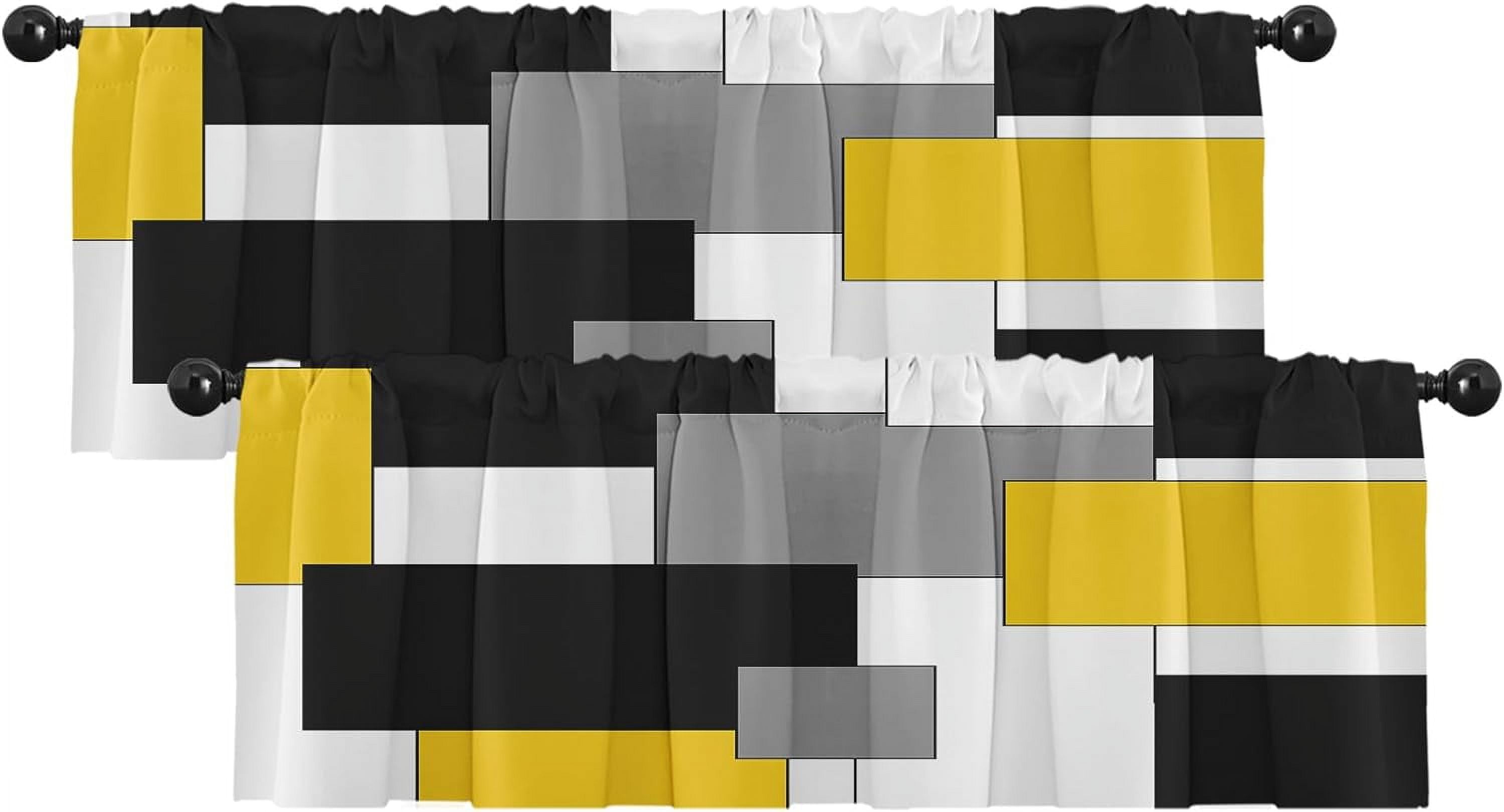 2 Pack Valances Window Treatments Yellow and Black Geometry Abstract ...