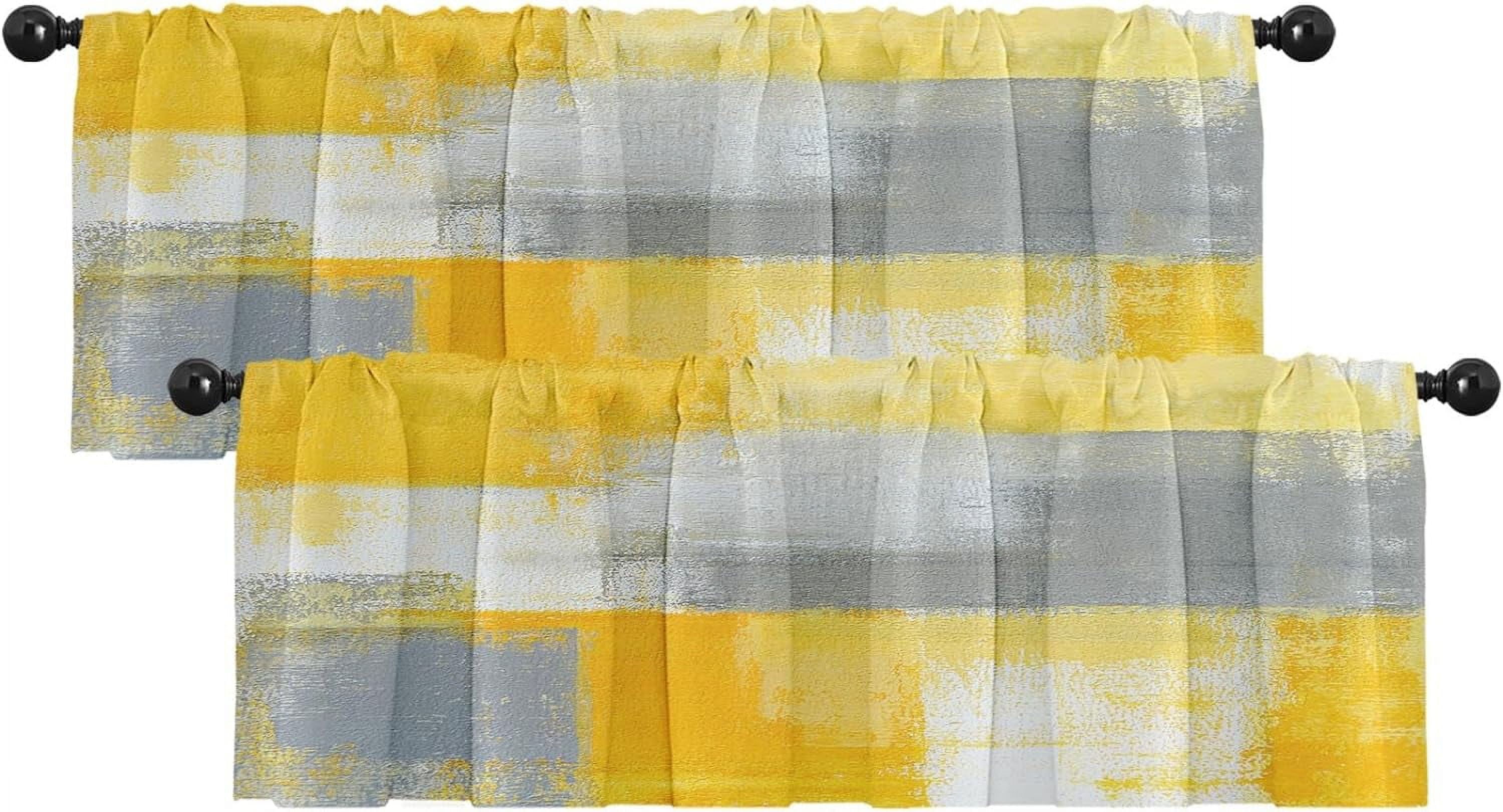 2 Pack Valances Window Treatments Yellow and Grey Abstract Modern Art ...