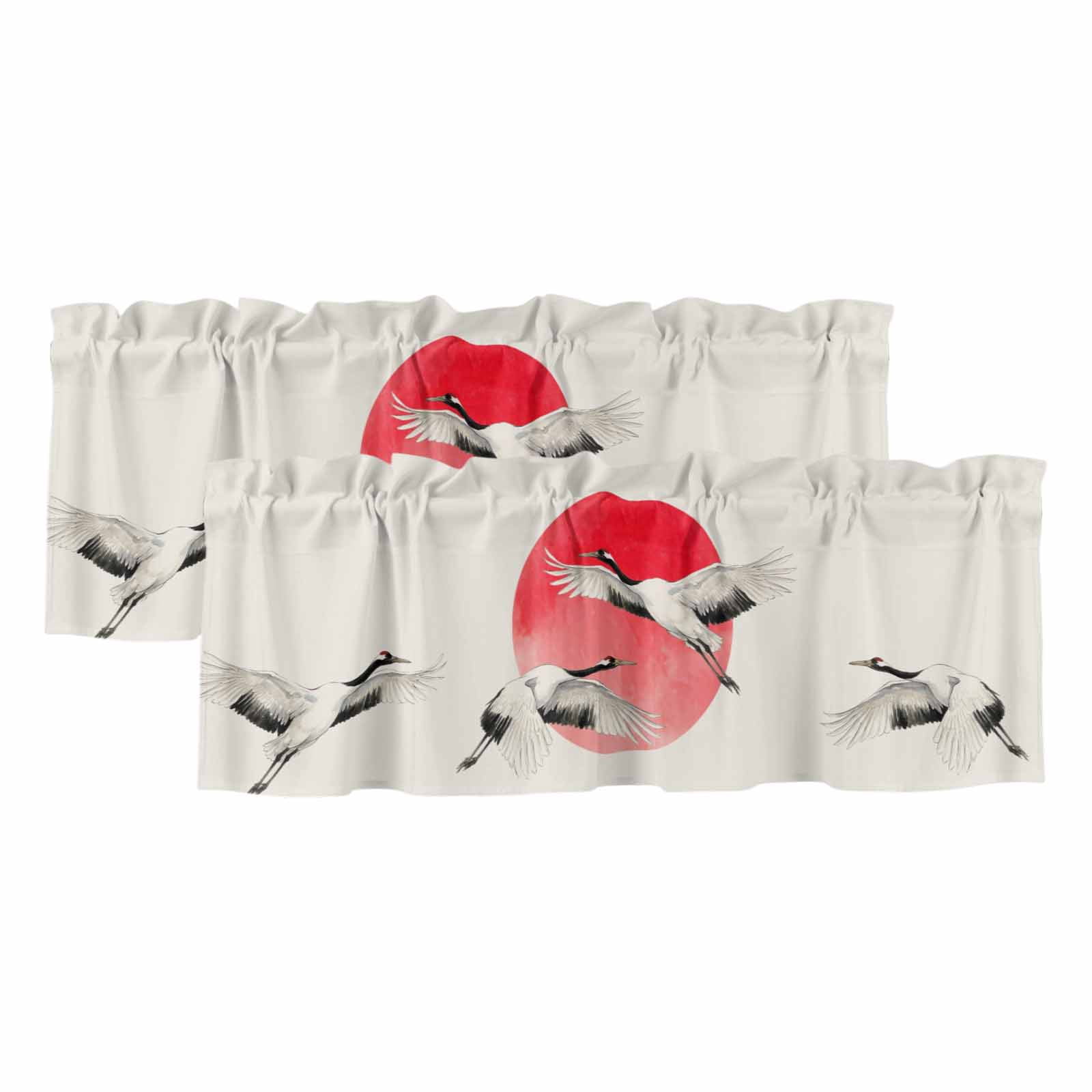 2 Pack Valances for Window, Vintage Birds Red Sun Short Curtains for ...