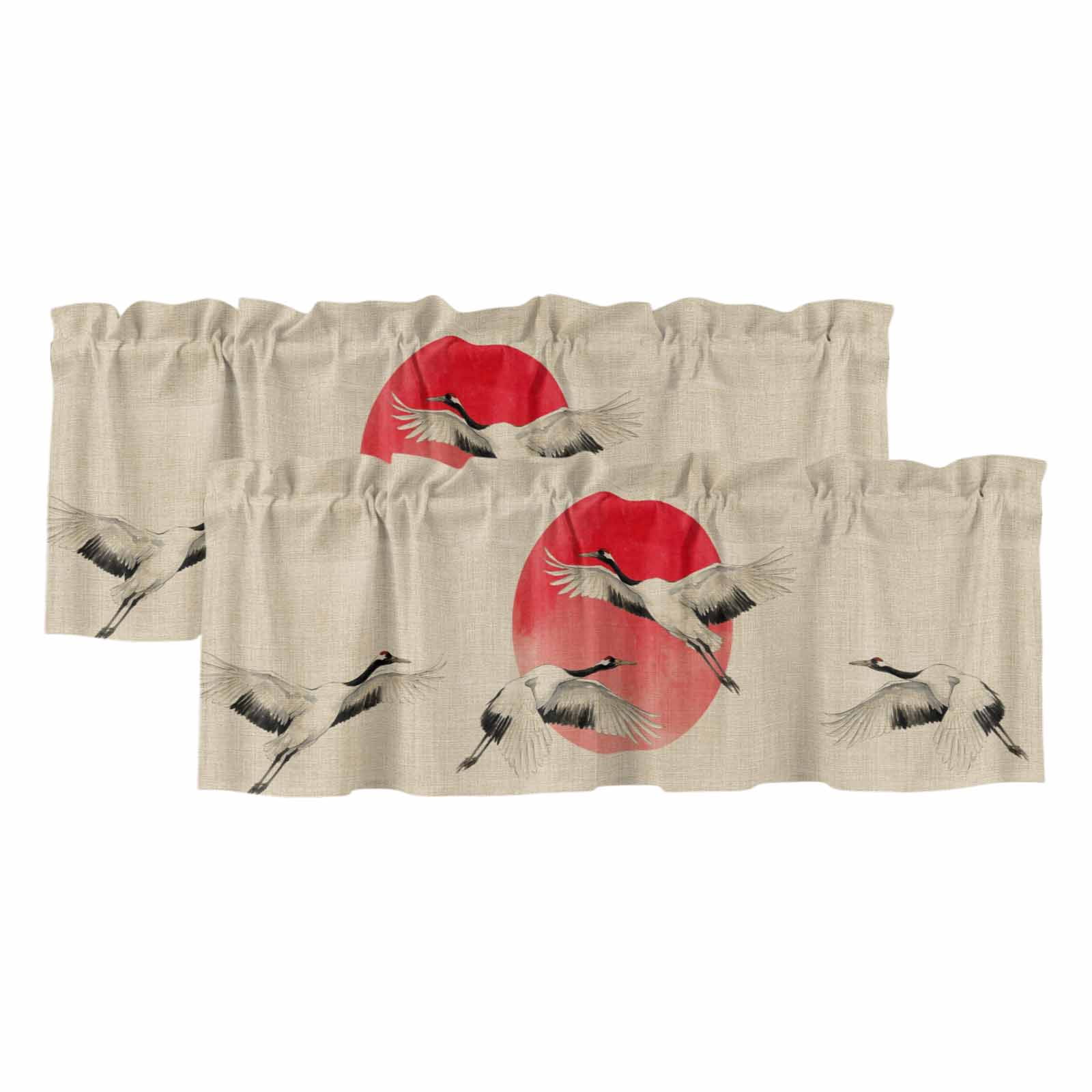 2 Pack Valances for Window, Vintage Birds Red Sun Short Curtains for ...