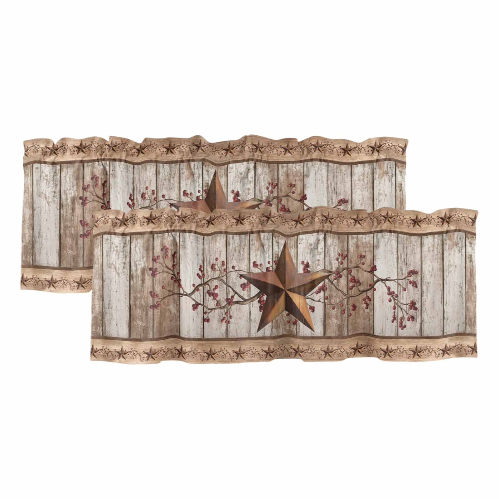 2 Pack Valances for Window, Vintage Texas Star Wooden Short Curtains ...