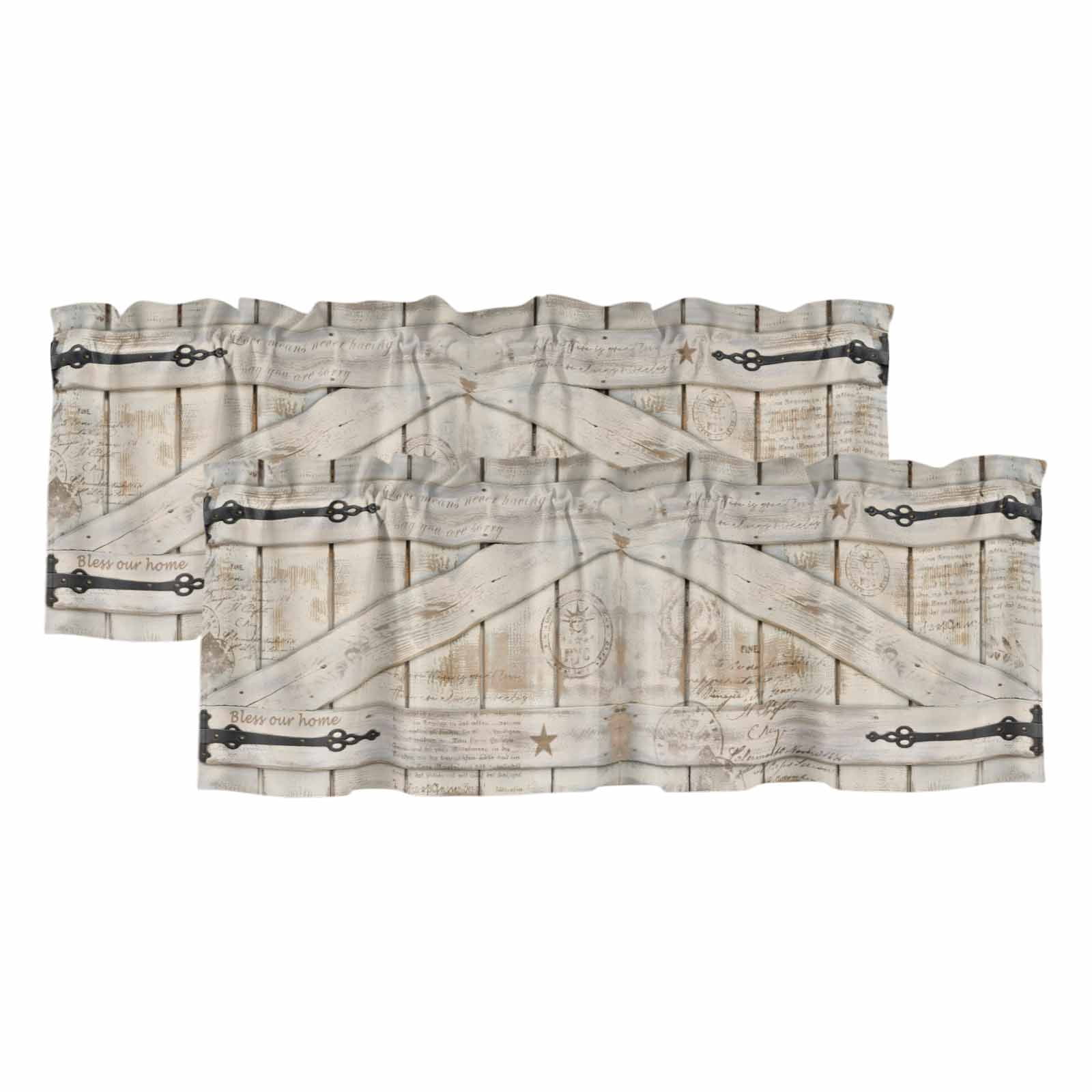 2 Pack Valances for Window, Vintage Wood Grain Short Curtains for ...