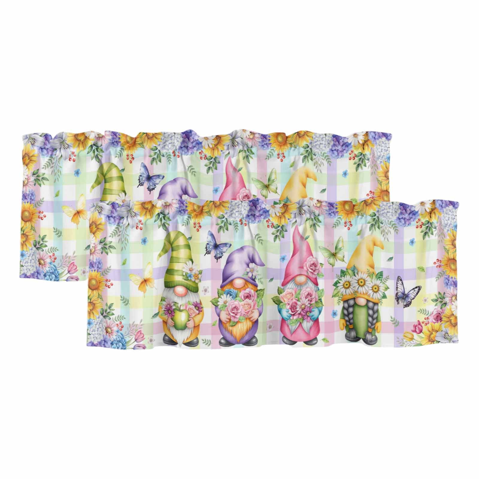 2 Pack Valances for Window, Watercolor Floral Gnomes Short Curtains for ...