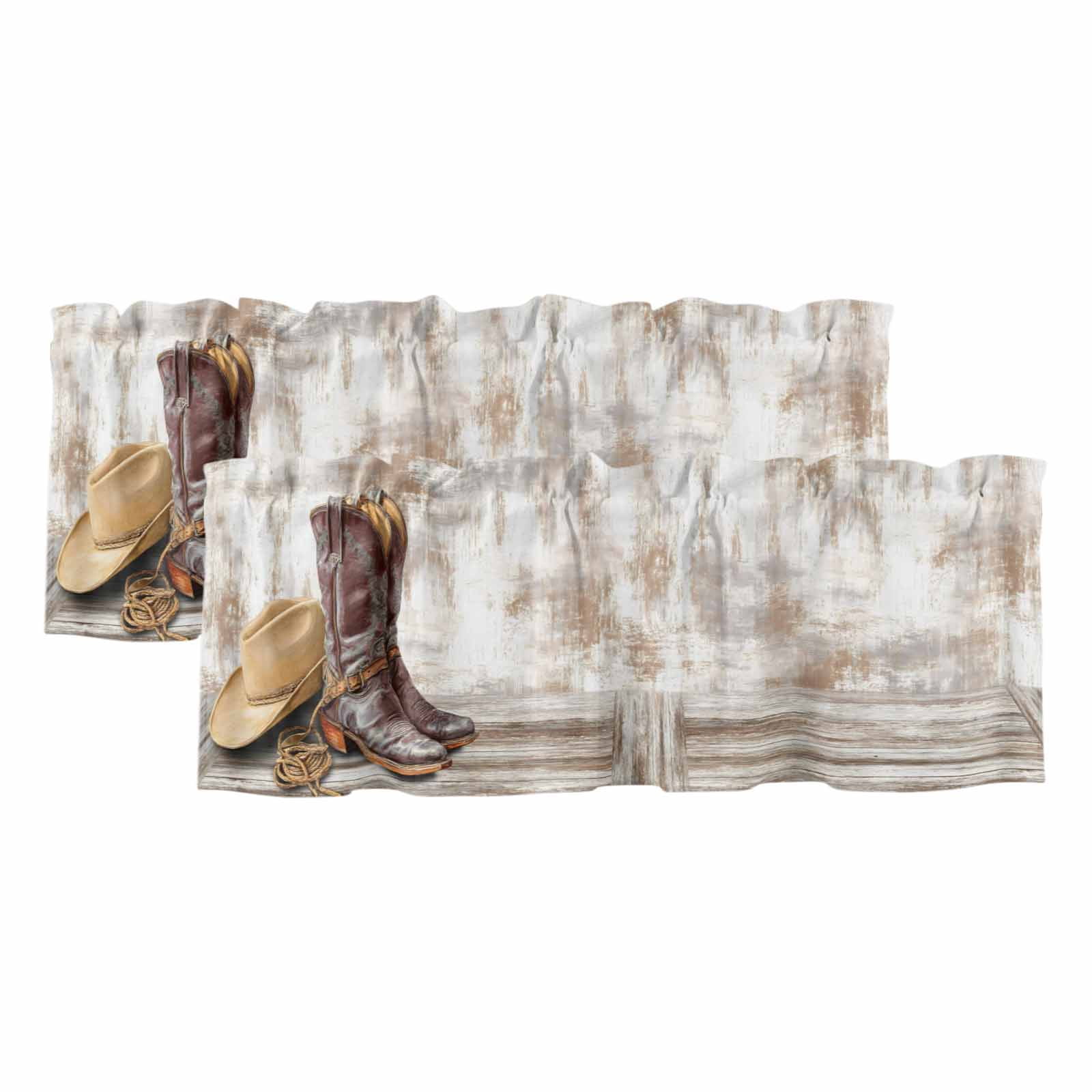 2 Pack Valances for Window, Western Cowboy Boots Short Curtains for ...