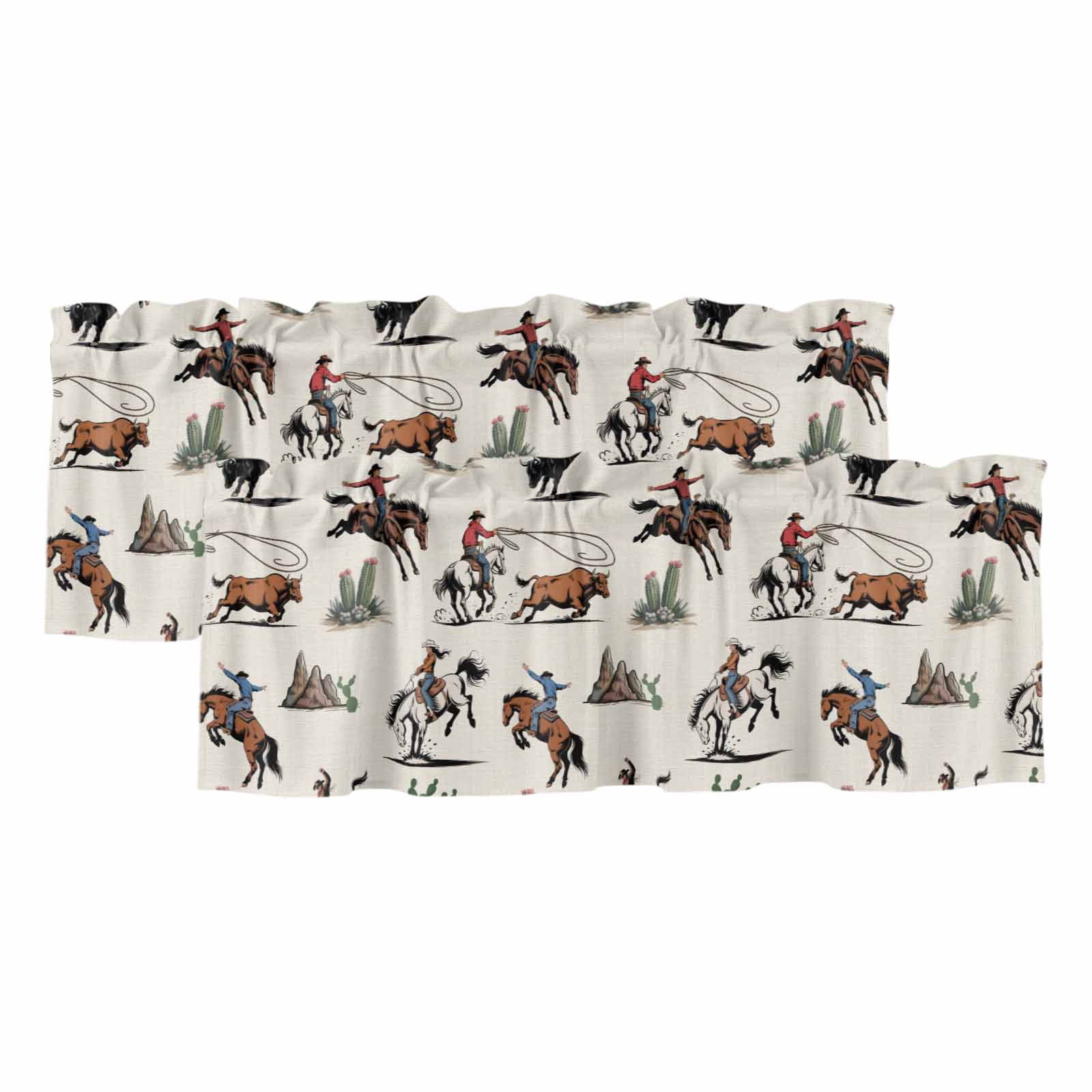 2 Pack Valances for Window, Western Cowboys Short Curtains for Kitchen ...