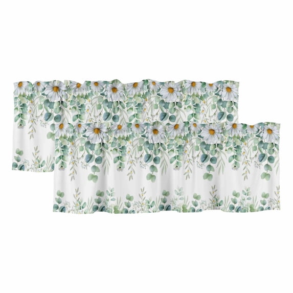 2 Pack Valances for Windows 42 x 12 Inch, Green Eucalyptus Leaves ...