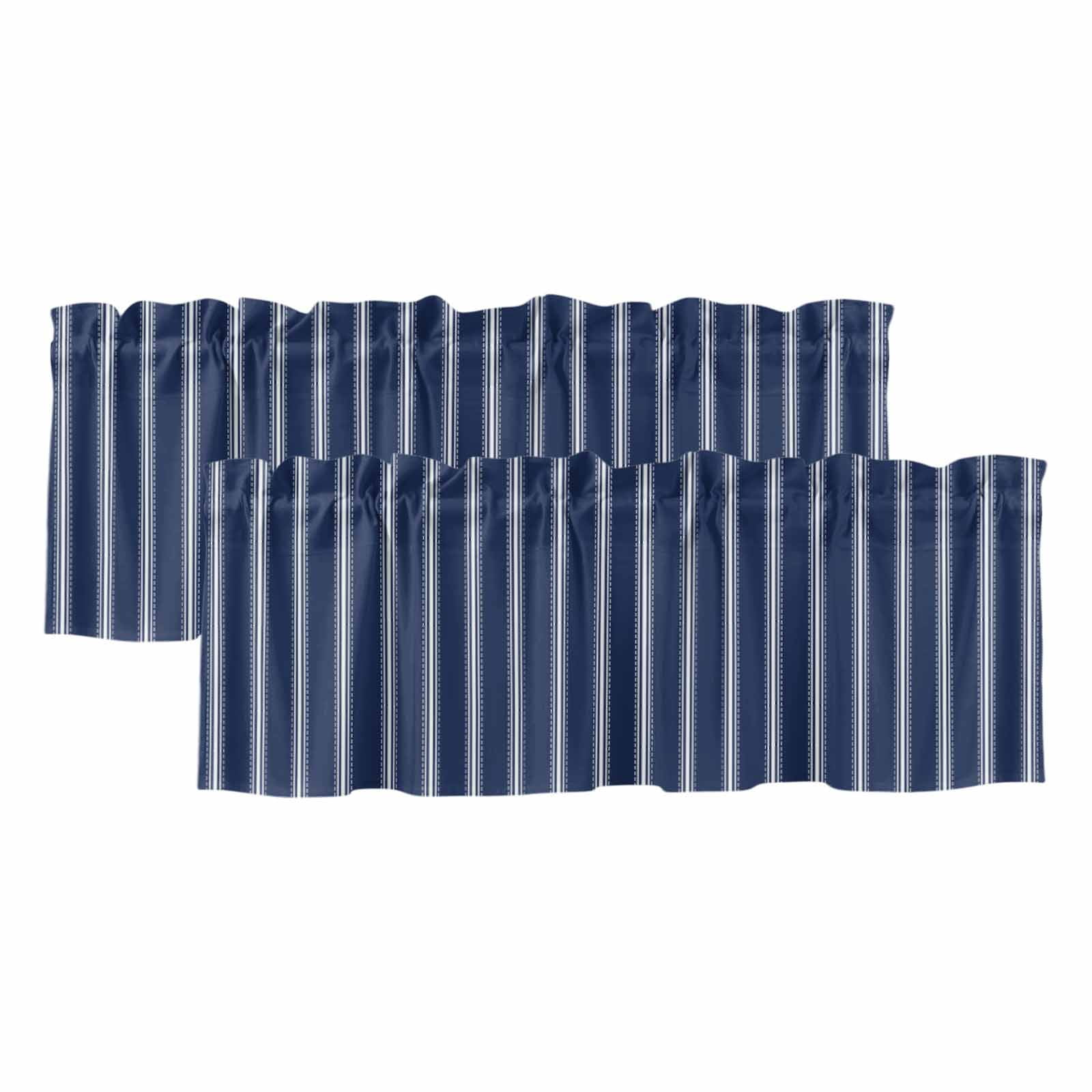 2 Pack Valances for Windows 42 x 18 Inch, Navy Blue Striped Decorative ...
