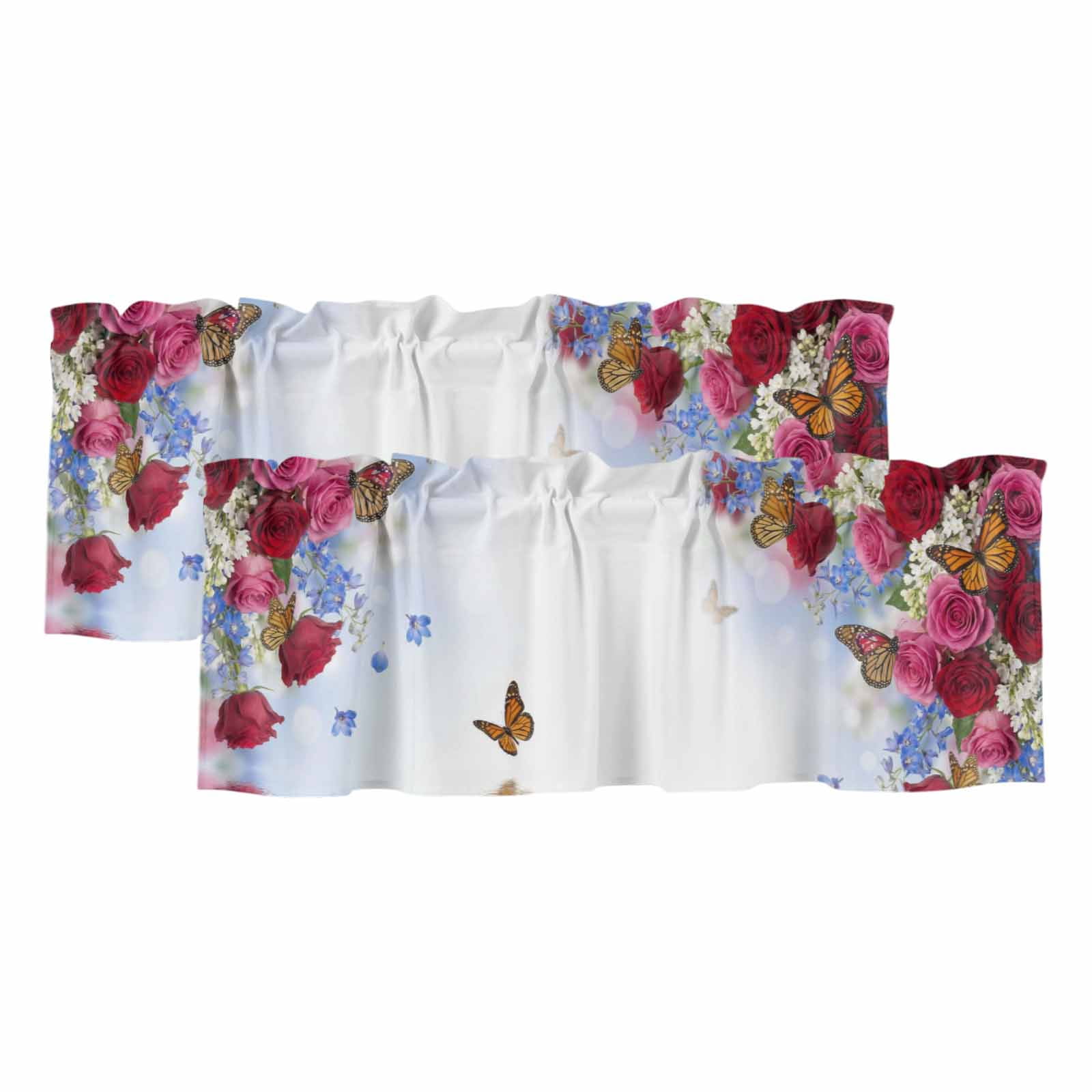 2 Pack Valances for Windows 42 x 18 Inch, Pink Red Roses Decorative ...