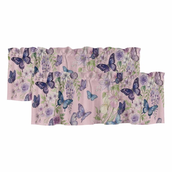 2 Pack Valances for Windows 54 x 18 Inch, Pink Flowers Decorative ...